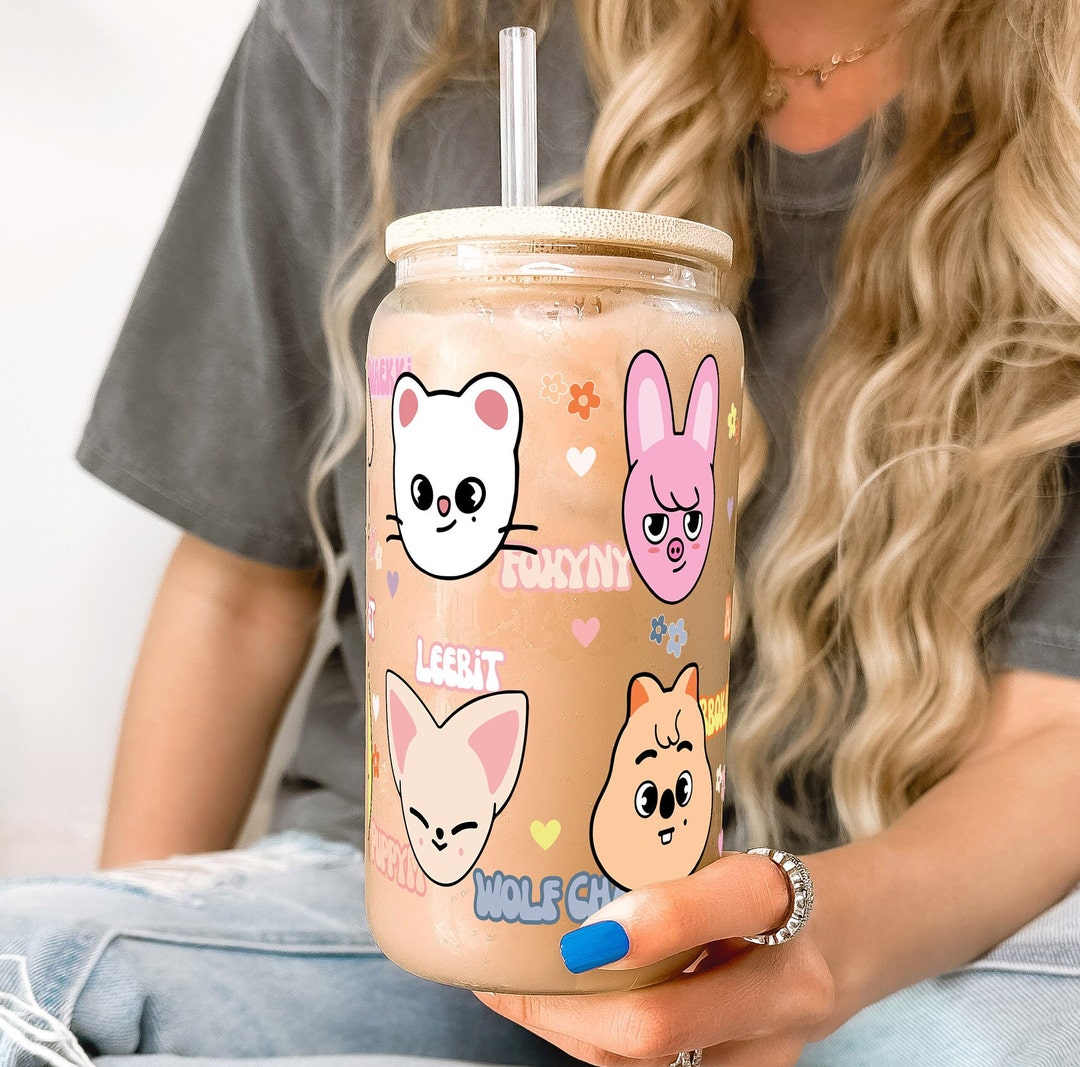 Stray Kids Skzoo Cup, Kpop Merch Iced Coffee Glass, Tumbler Gift for ...