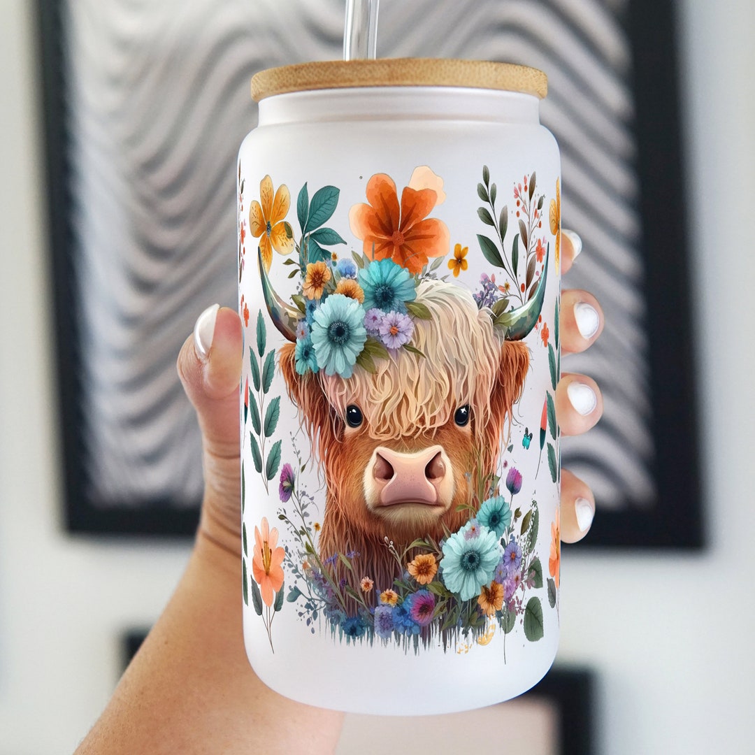Highland Cow Iced Coffee Cup With Lid & Straw - 40oz Glass Tumbler - Etsy