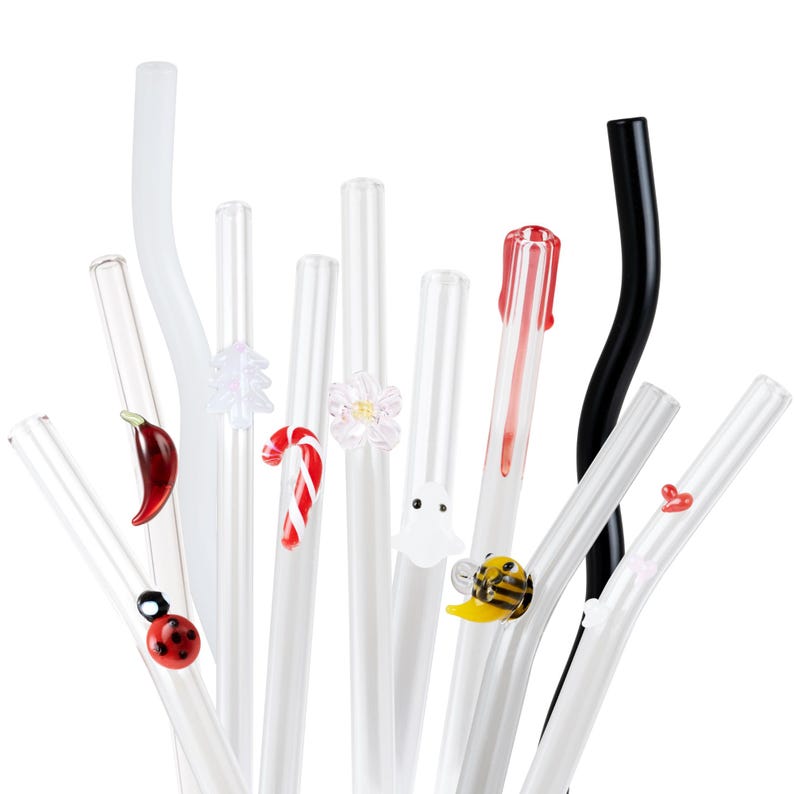 Cute Glass Straws With Charms, Iced Coffee Straw, Reusable Glass Straw ...