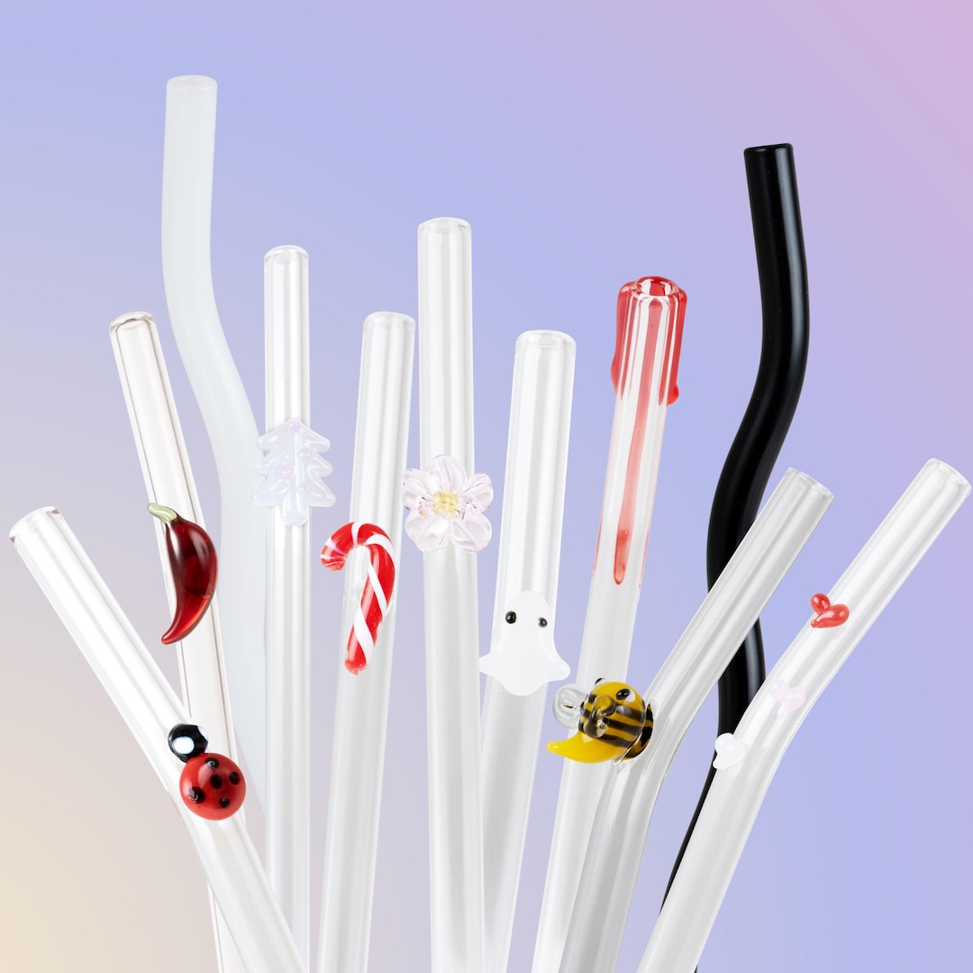 Cute Glass Straws With Charms, Iced Coffee Straw, Reusable Glass Straw ...