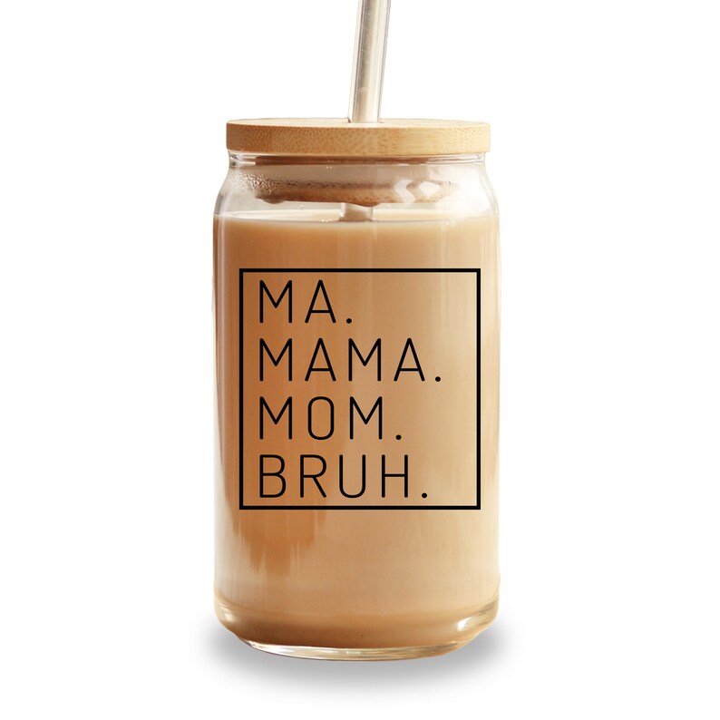 Mama Iced Coffee Can: 16oz Glass Tumbler With Bamboo Lid - Etsy