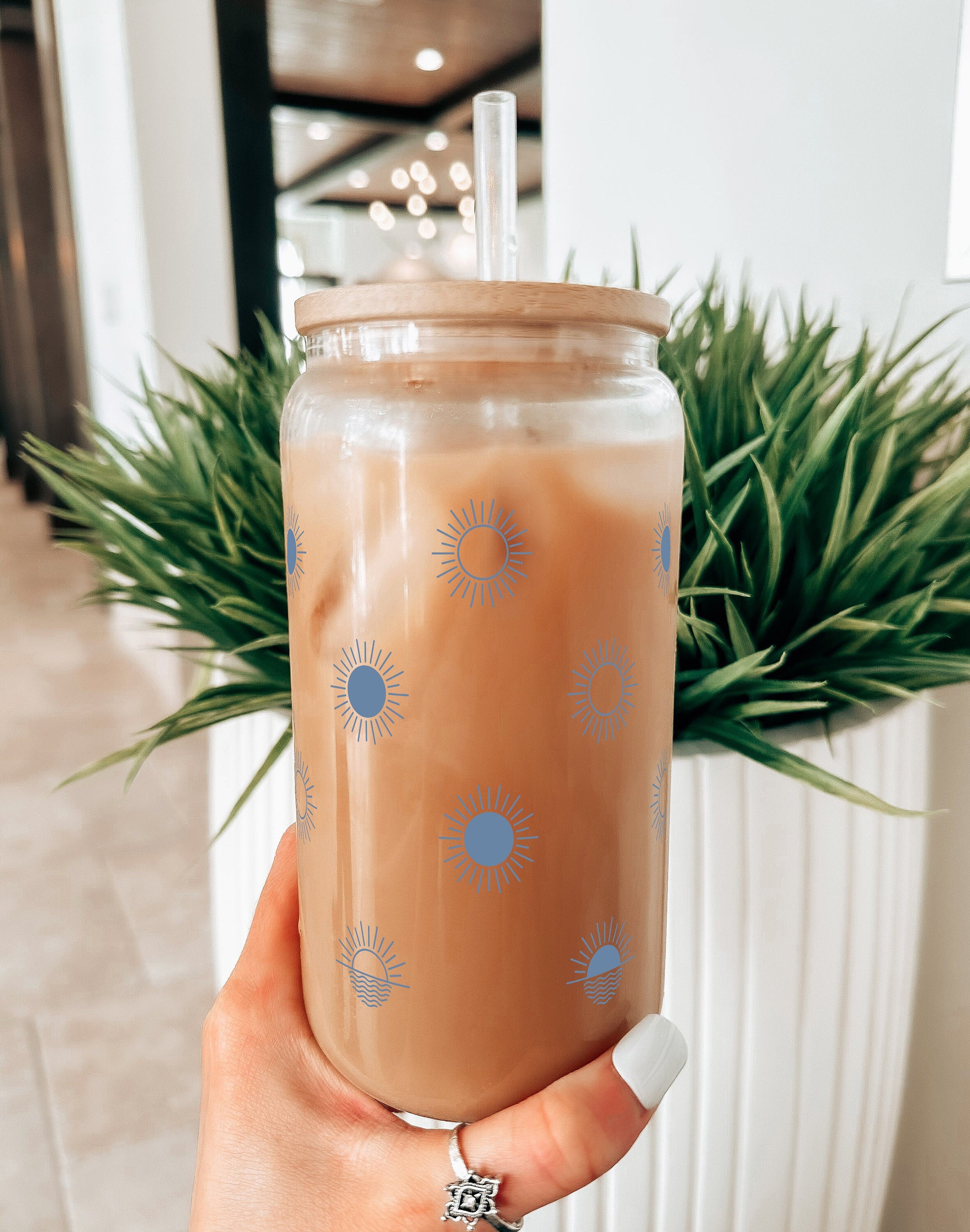 Summer Sun Iced Coffee Cup Personalized Name Iced Coffee Cup Gift Boho Aesthetic Personalized Iced Coffee Glass Beer Can Iced Coffee Cup Etsy