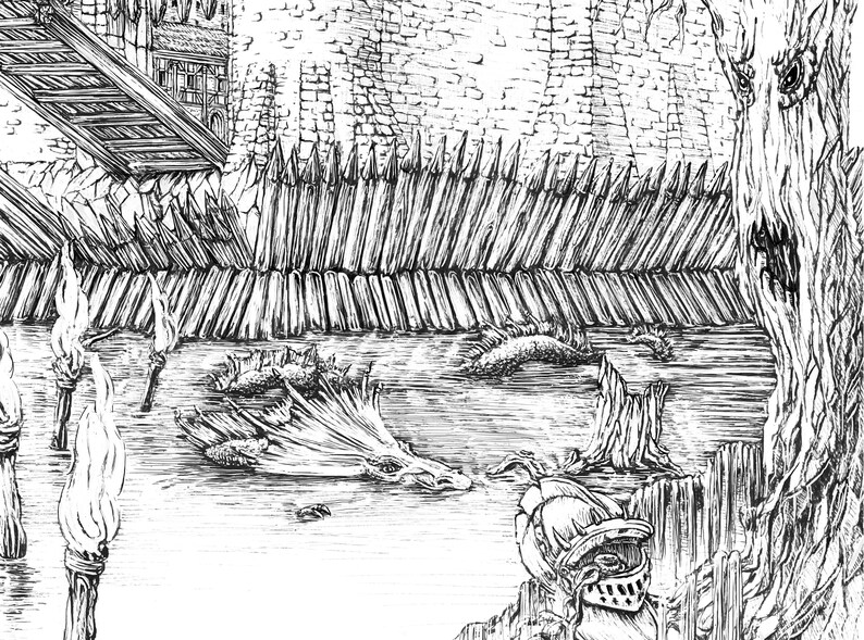 PRINTABLE COLORING PAGE fantasy Fortress A3 Size Detailed, Hand-drawn ...