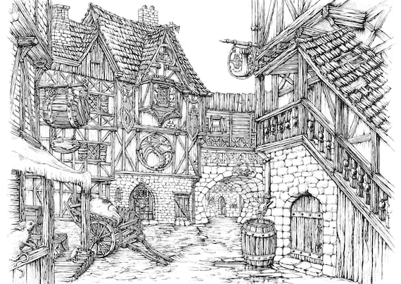 Medieval Town Drawing