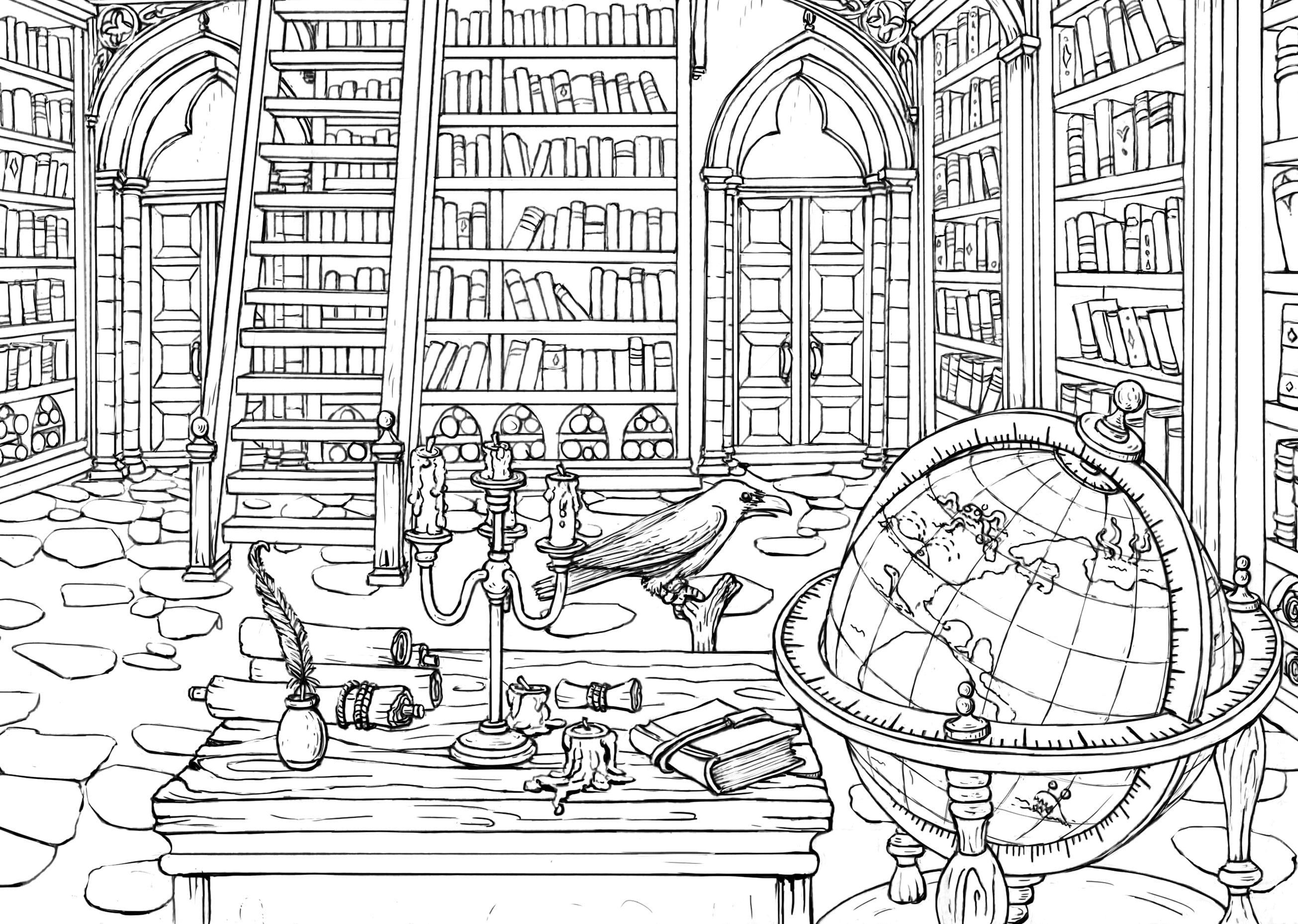 Library Building Coloring Pages