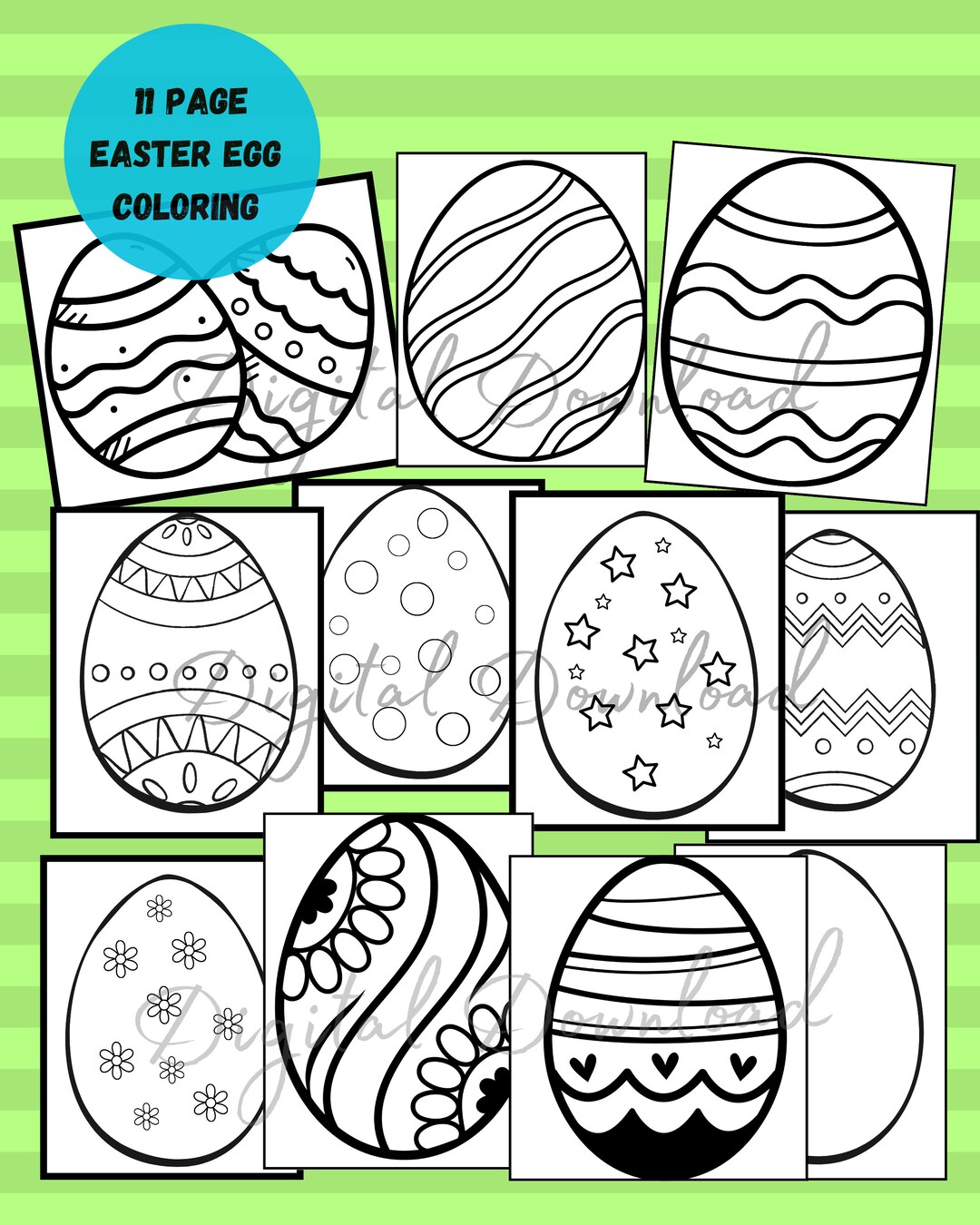 11 Page Easter Egg Coloring Fun Easter Activity for Kids or - Etsy