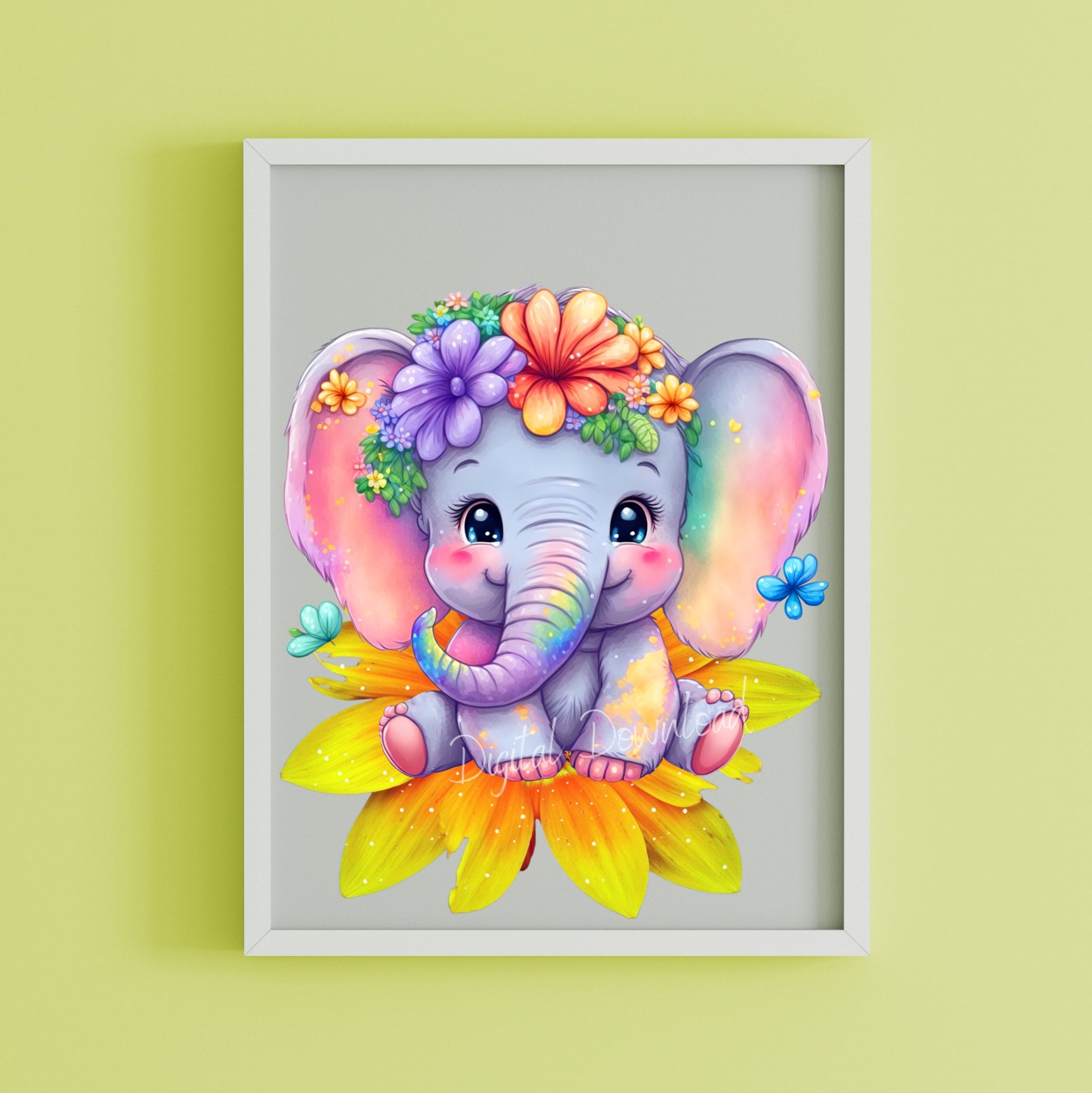 Cute Baby Elephant Sitting on Sunflower Instant Digital - Etsy