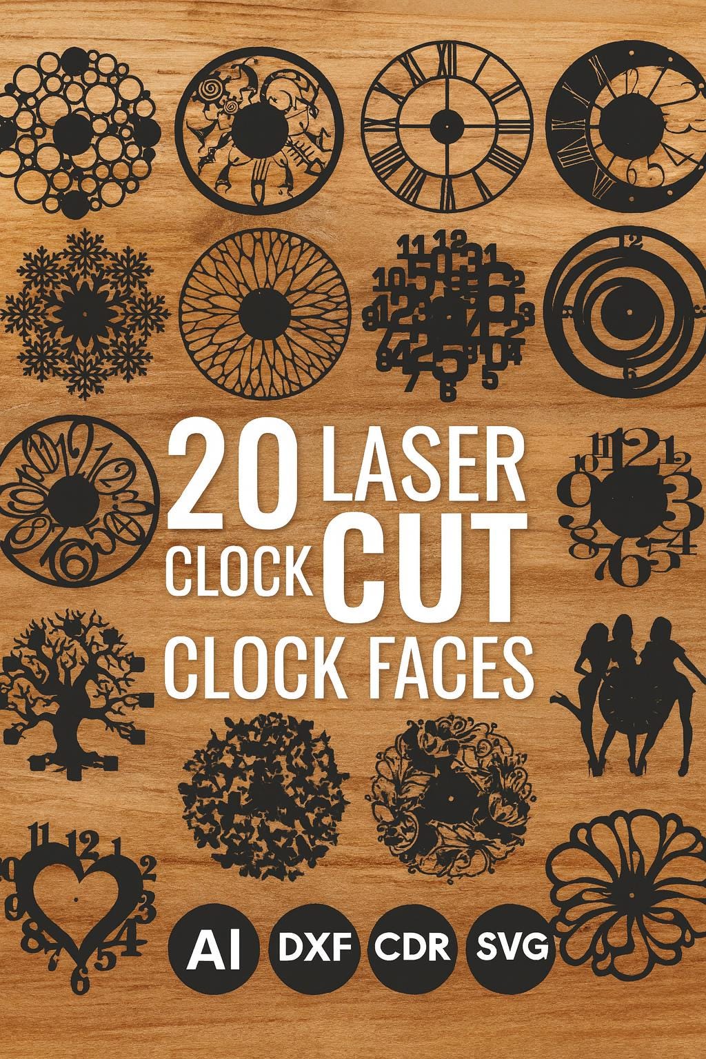 20 Wall Clock Laser Cut Files: Vector SVG DXF - Etsy