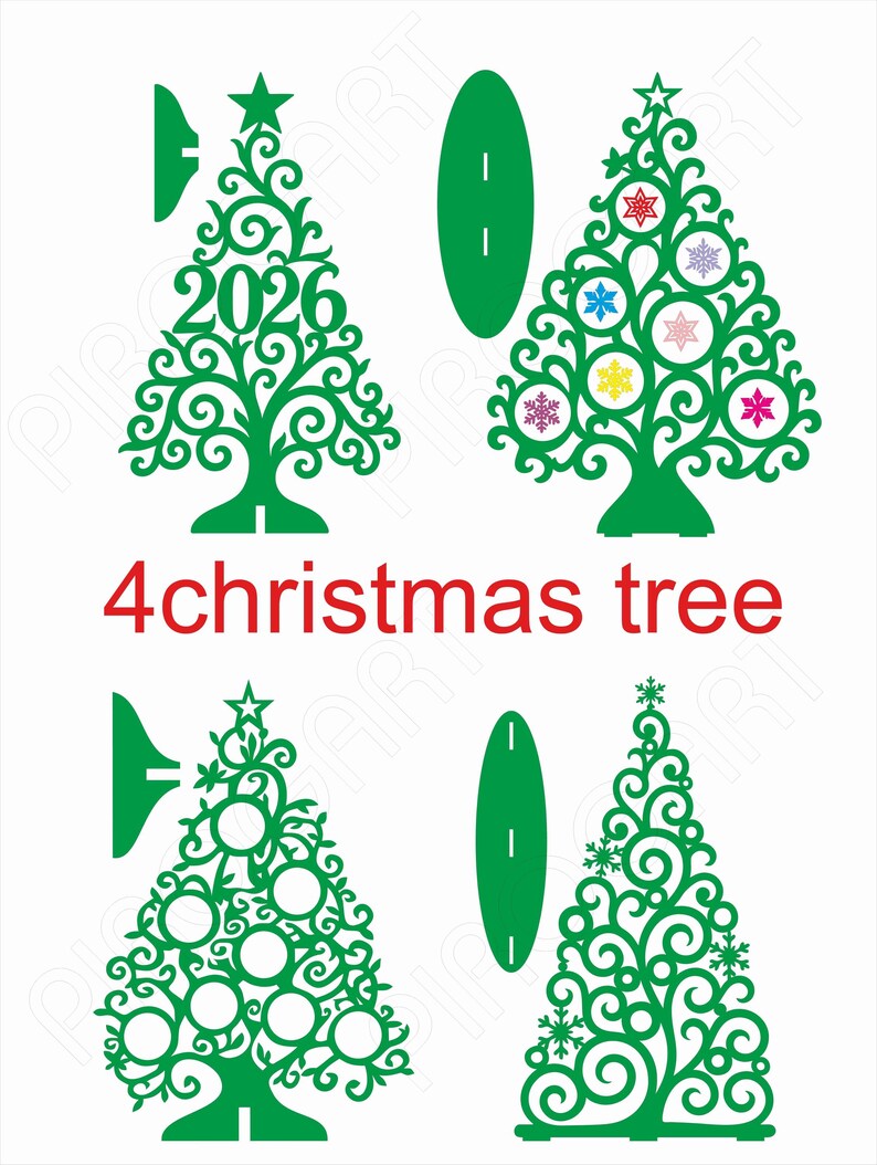 4 Wooden Christmas Tree SVG: CNC Laser Cut File, Tabletop Decor ...