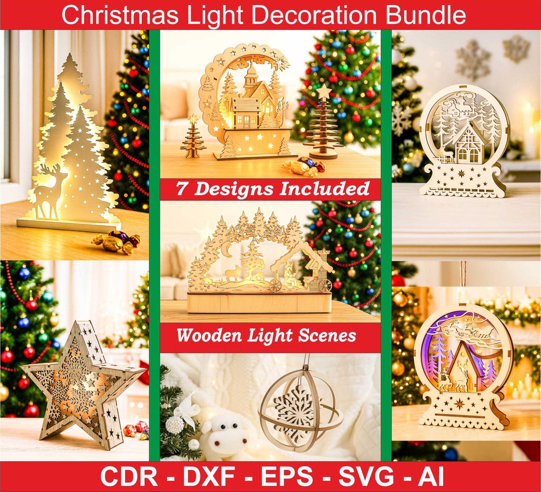 Laser Cut Christmas Light Scenes – Wooden LED Decoration Designs ...