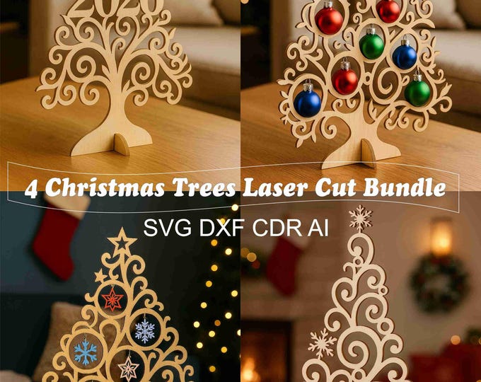 Wooden Christmas Tree SVG: CNC Laser Cut File, Tabletop Decor (digital ...