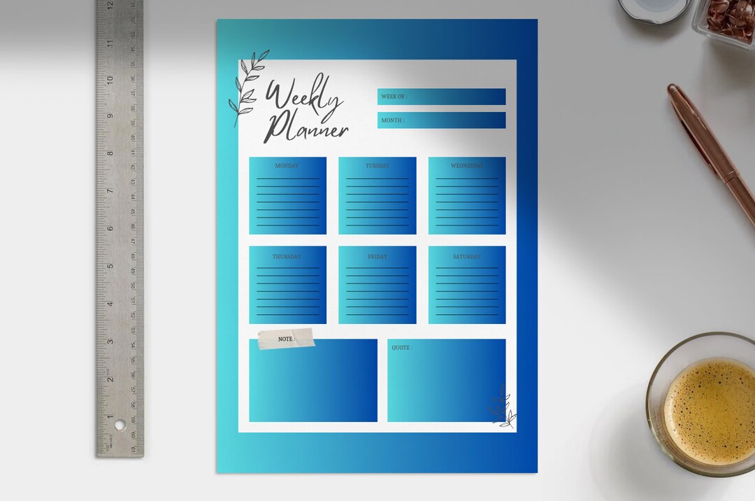 Weekly Planner Blue Digital Pattern Download - Etsy