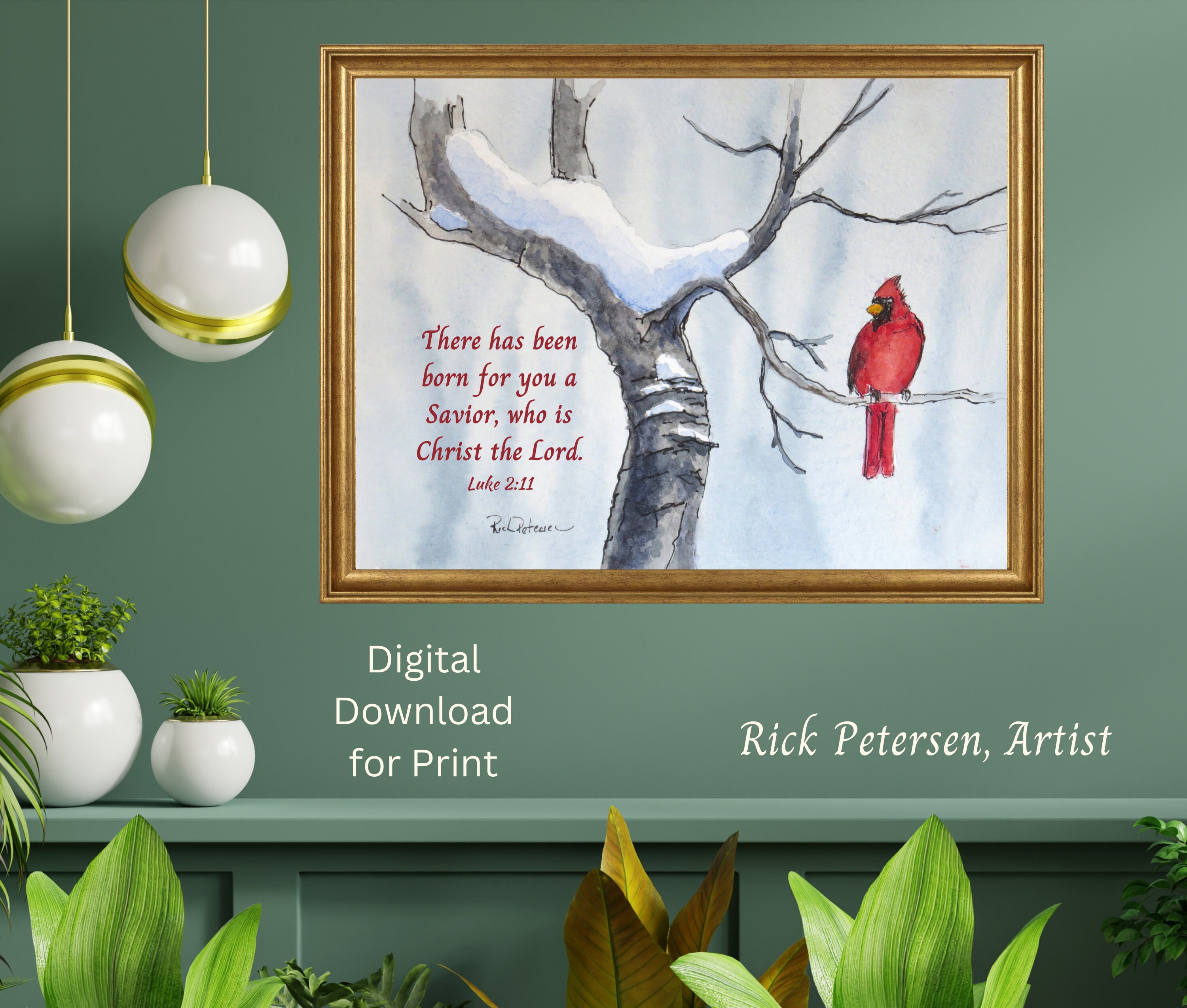 Christmas Snow Cardinal Digital Download, Winter Snow Scene Cardinal ...