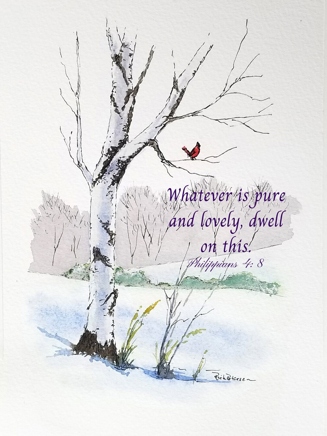 Birch and Cardinal Digital Download, Winter Snow Scene Cardinal Bird ...