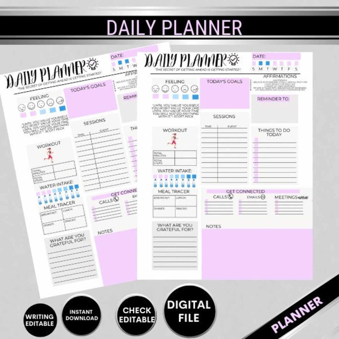 EDITABLE DAILY PLANNER | to Do List | Printable Productivity Day ...