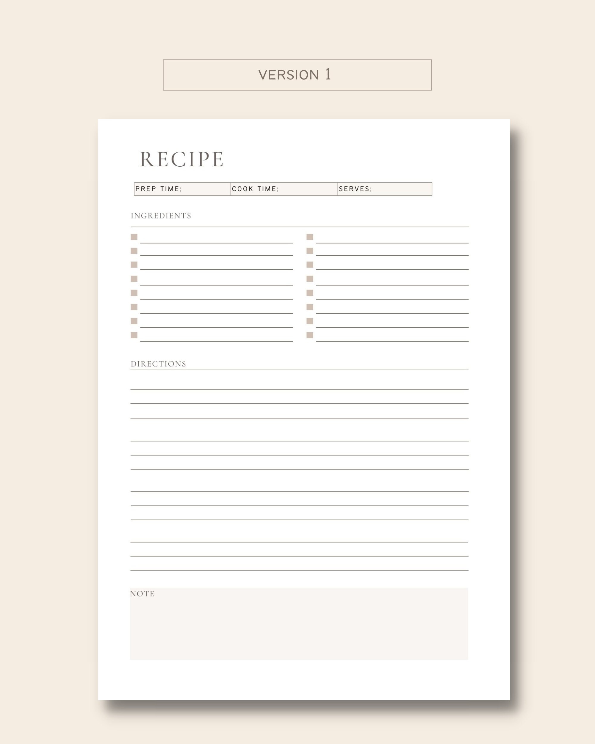 Recipe Template, Customizable Recipe Pages to Write Out Recipes ...