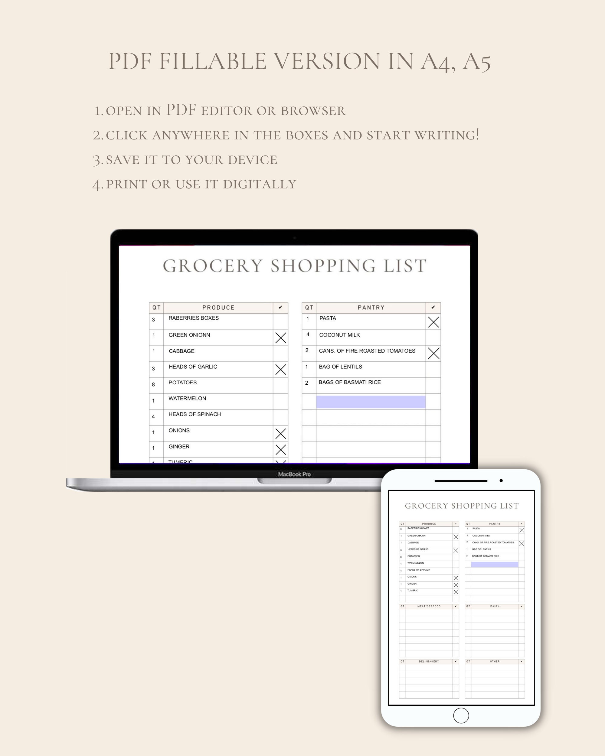 Minimal Grocery Checklist, Shopping Organizer, Customizable Errands ...