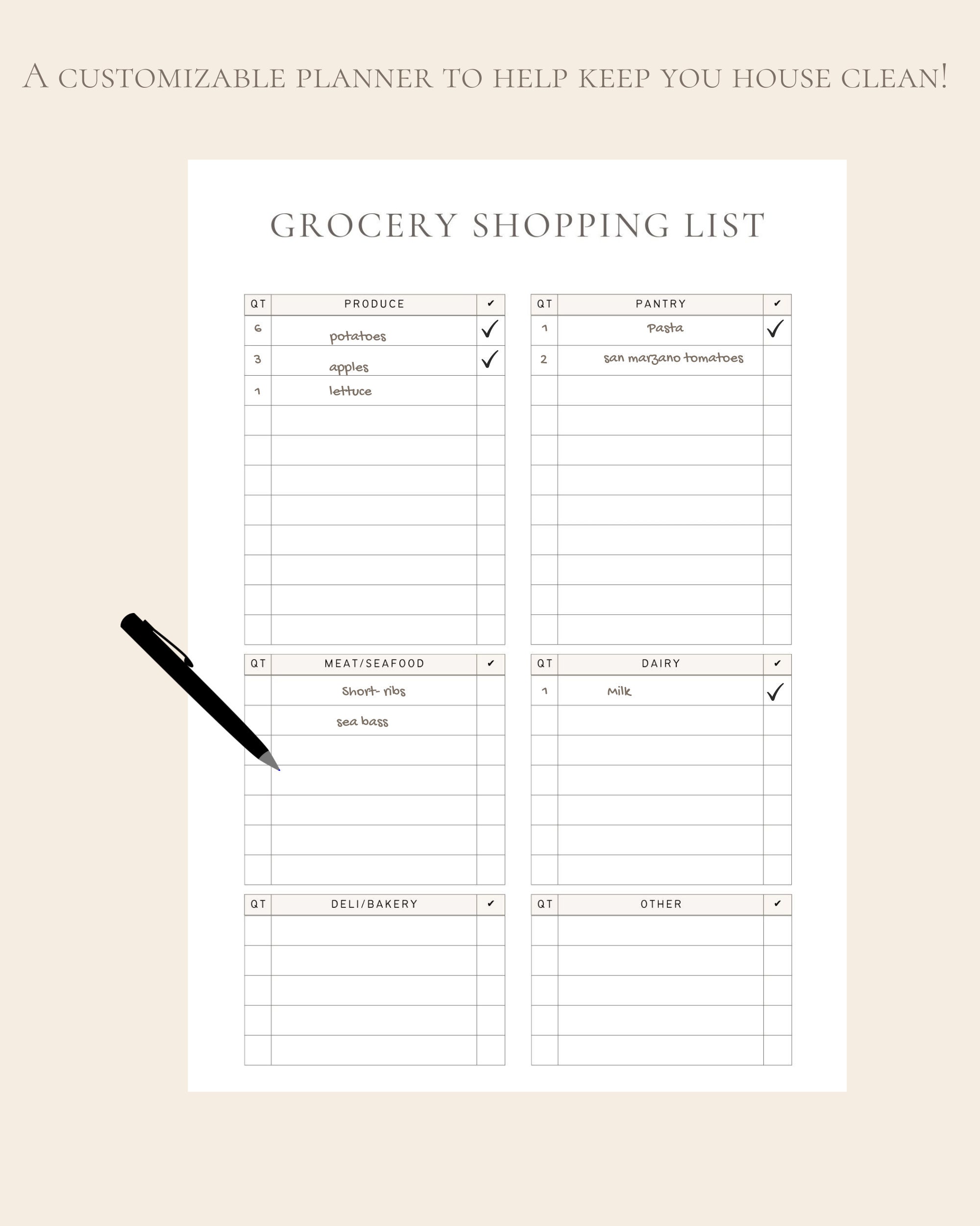 Minimal Grocery Checklist, Shopping Organizer, Customizable Errands ...