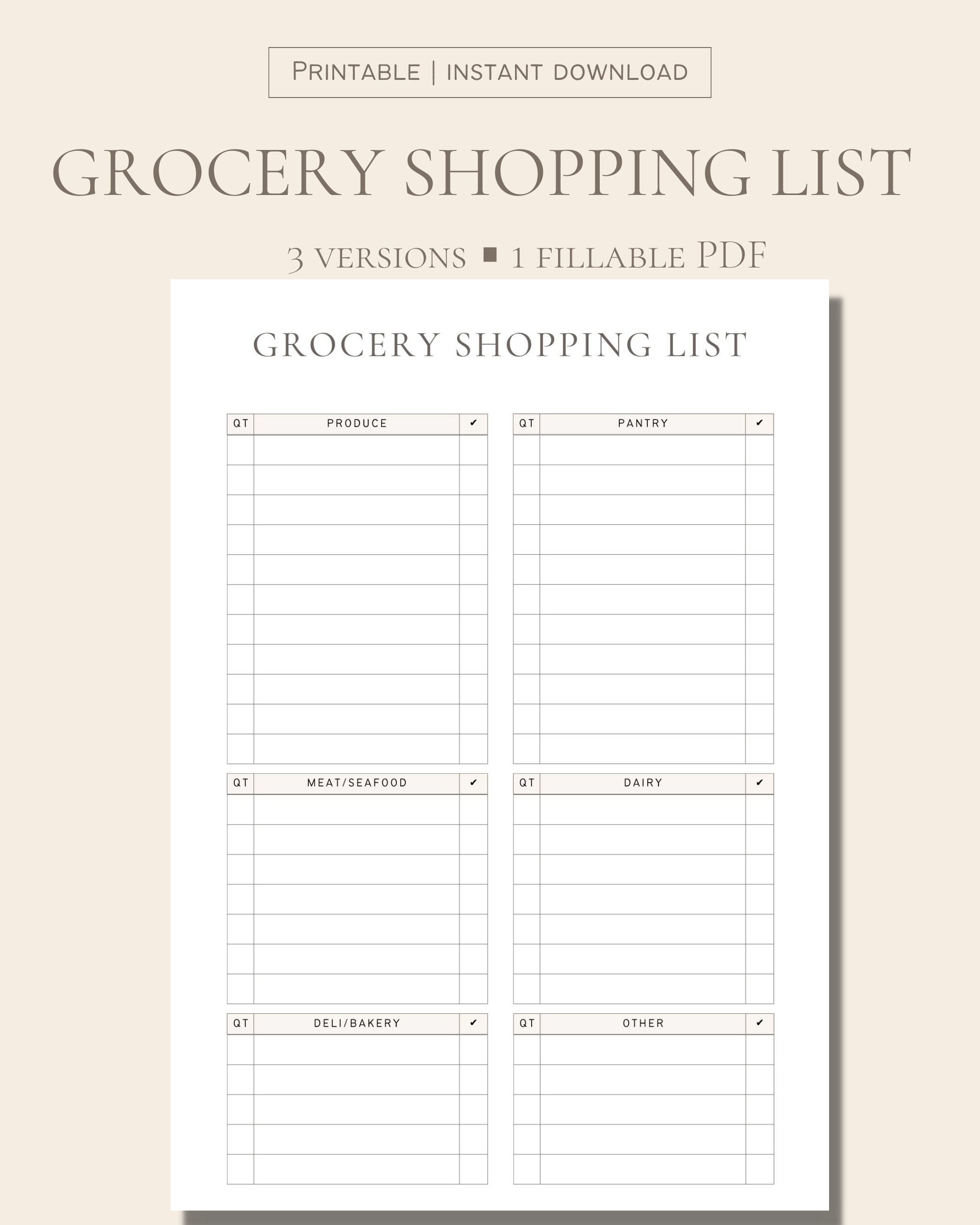 Minimal Grocery Checklist, Shopping Organizer, Customizable Errands ...