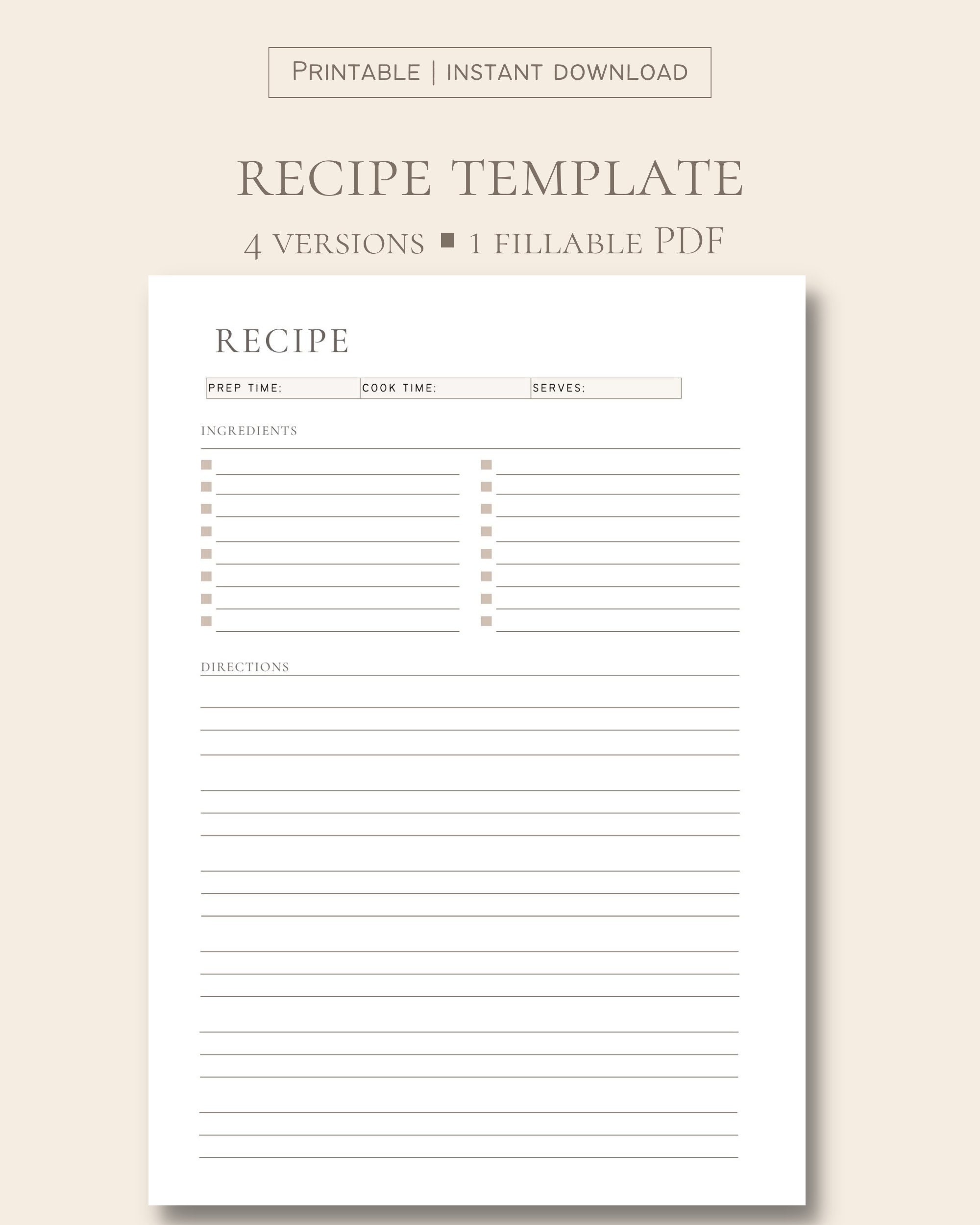 Recipe Template, Customizable Recipe Pages to Write Out Recipes ...