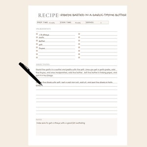 Recipe Template, Customizable Recipe Pages to Write Out Recipes ...
