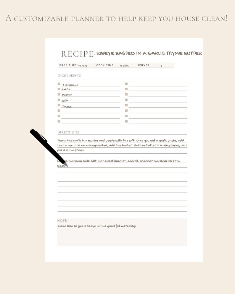 Recipe Template, Customizable Recipe Pages to Write Out Recipes ...