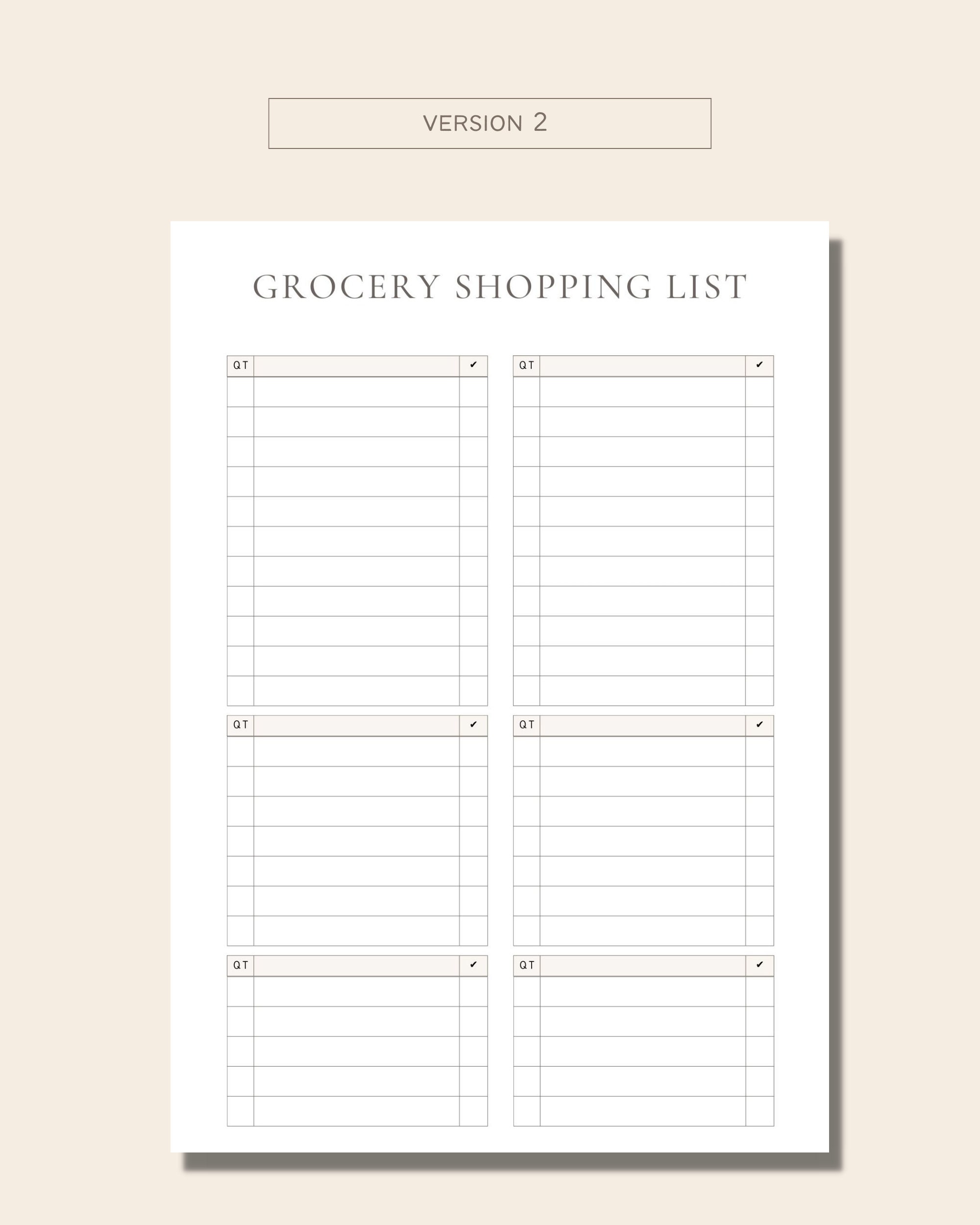 Minimal Grocery Checklist, Shopping Organizer, Customizable Errands ...