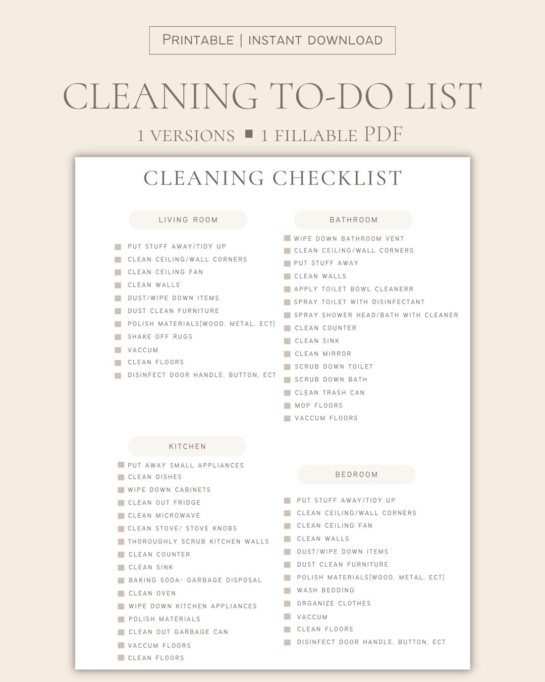 Cleaning To-do List, Spring Cleaning Checklist to Keep the House Clean ...