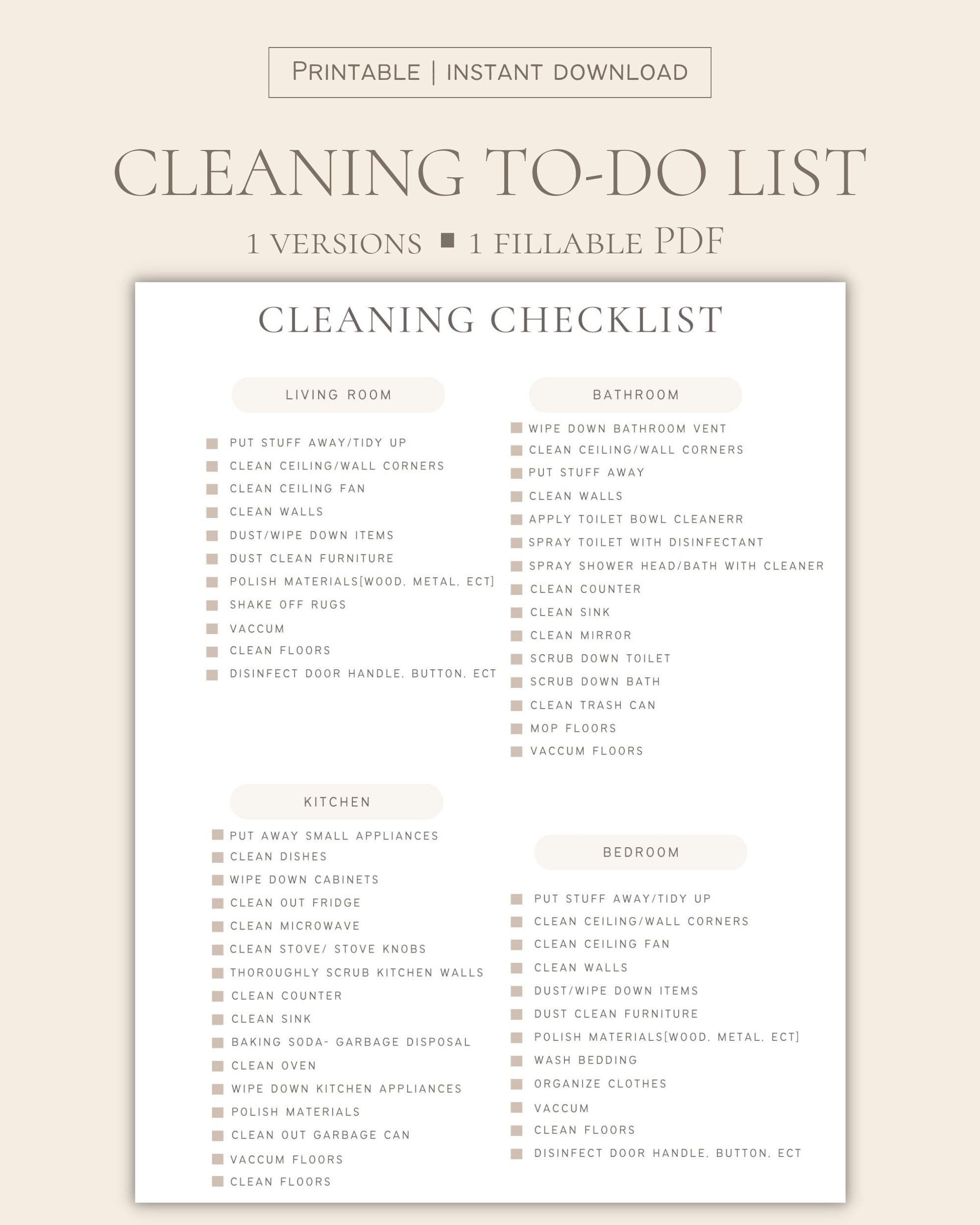 Cleaning To-do List, Spring Cleaning Checklist to Keep the House Clean ...