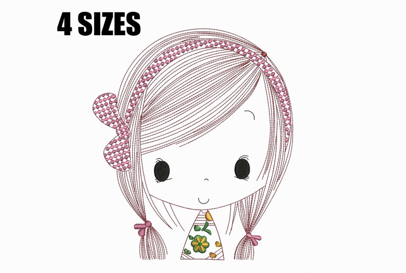 Cute Girl Outline Embroidery Design Cute Girl Design Girl - Etsy