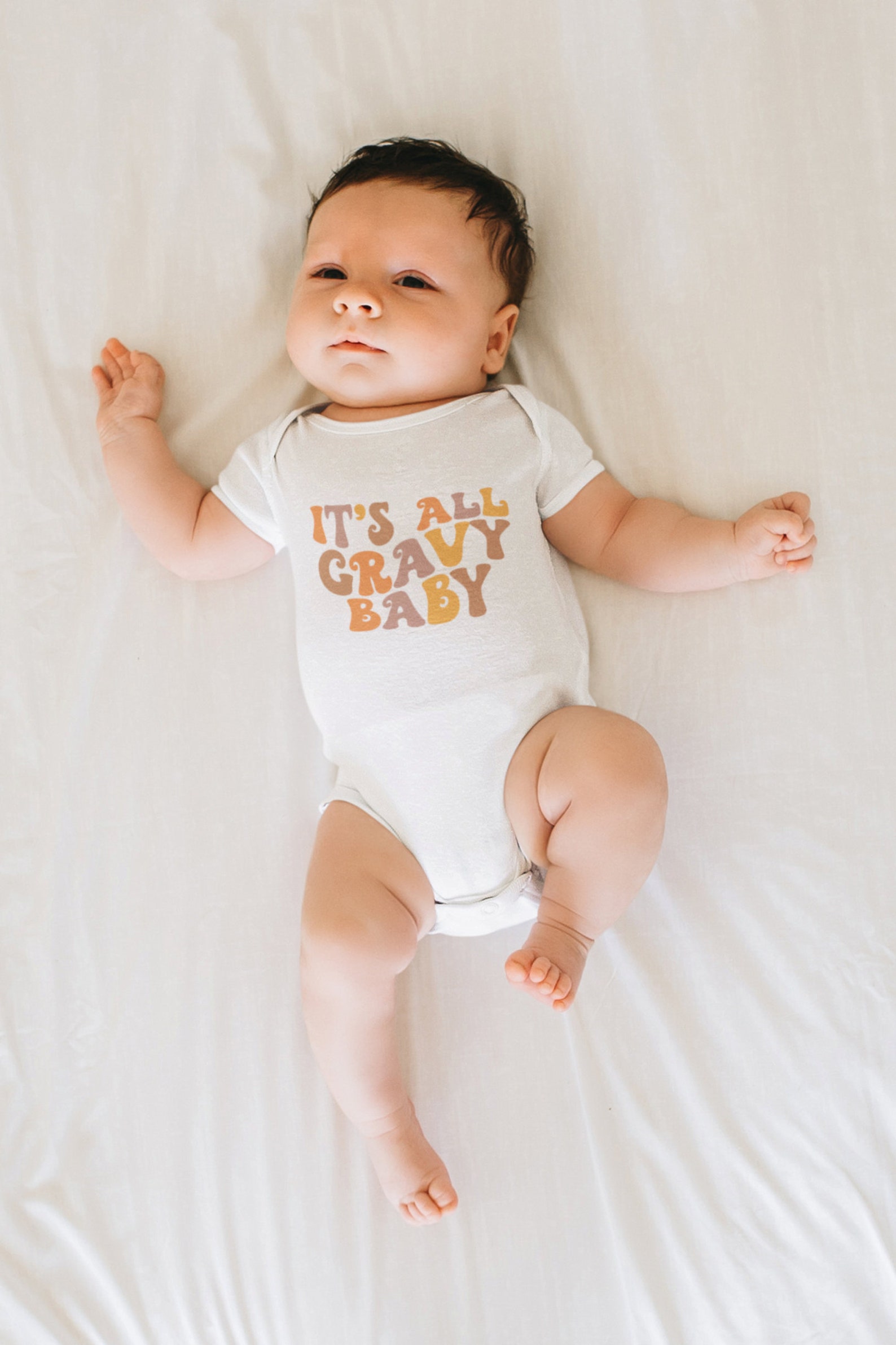 RETRO THANKSGIVING ONESIE® It's All Gravy Baby, Cute Thanksgiving ...