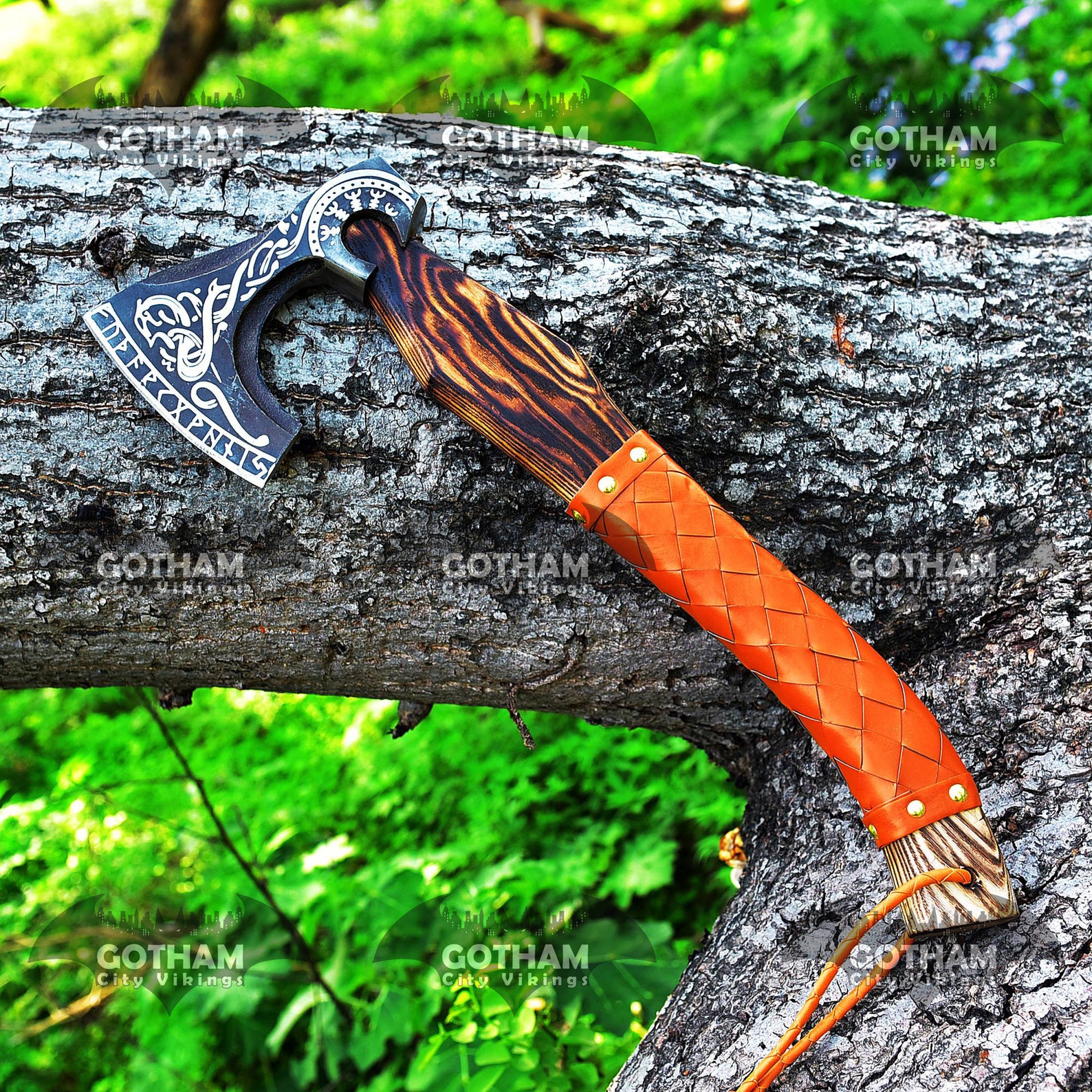 Custom Hand Forged High Carbon Steel Hunting Axe With Beautiful Leather ...