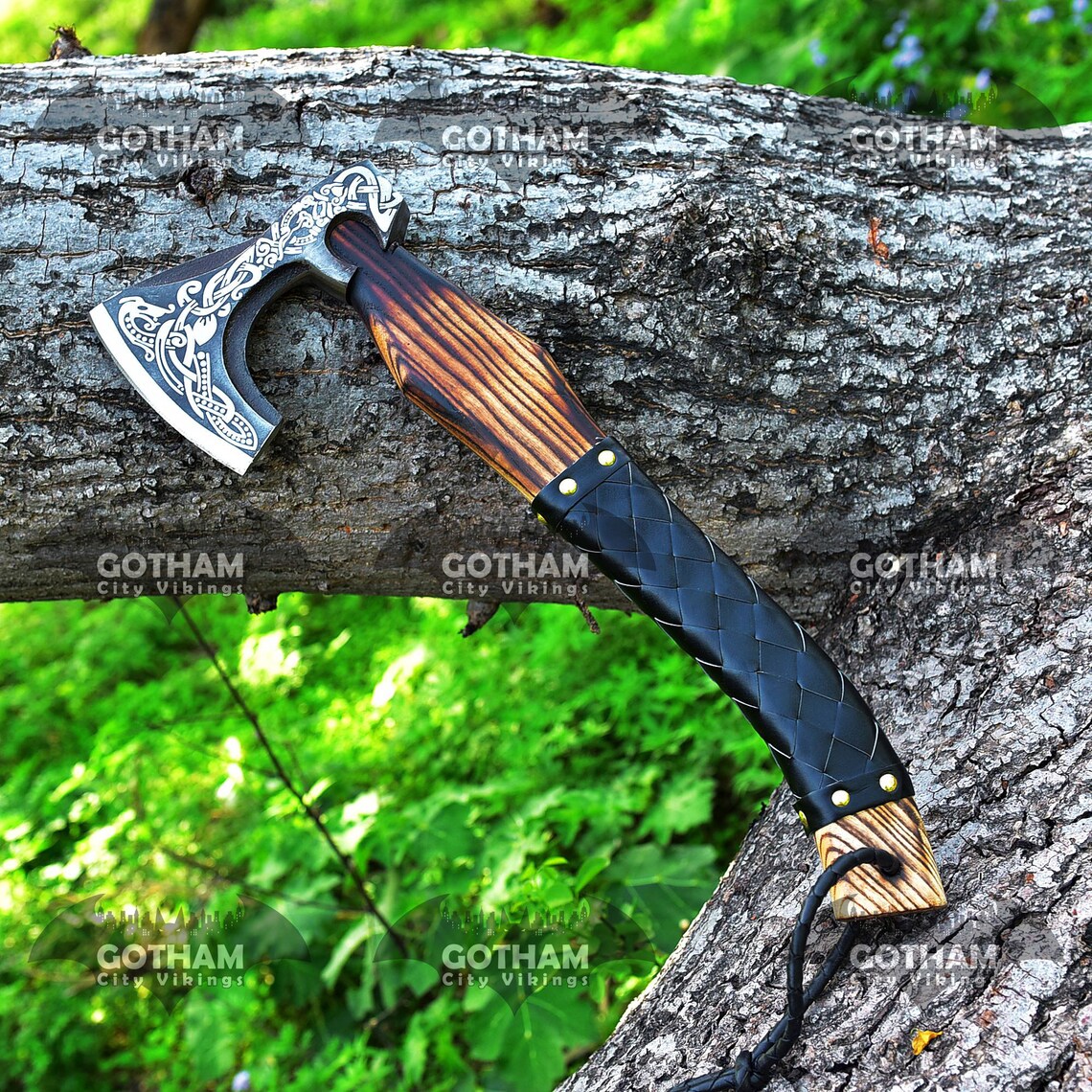 Custom Hand Forged High Carbon Steel Hunting Axe With Beautiful Leather ...