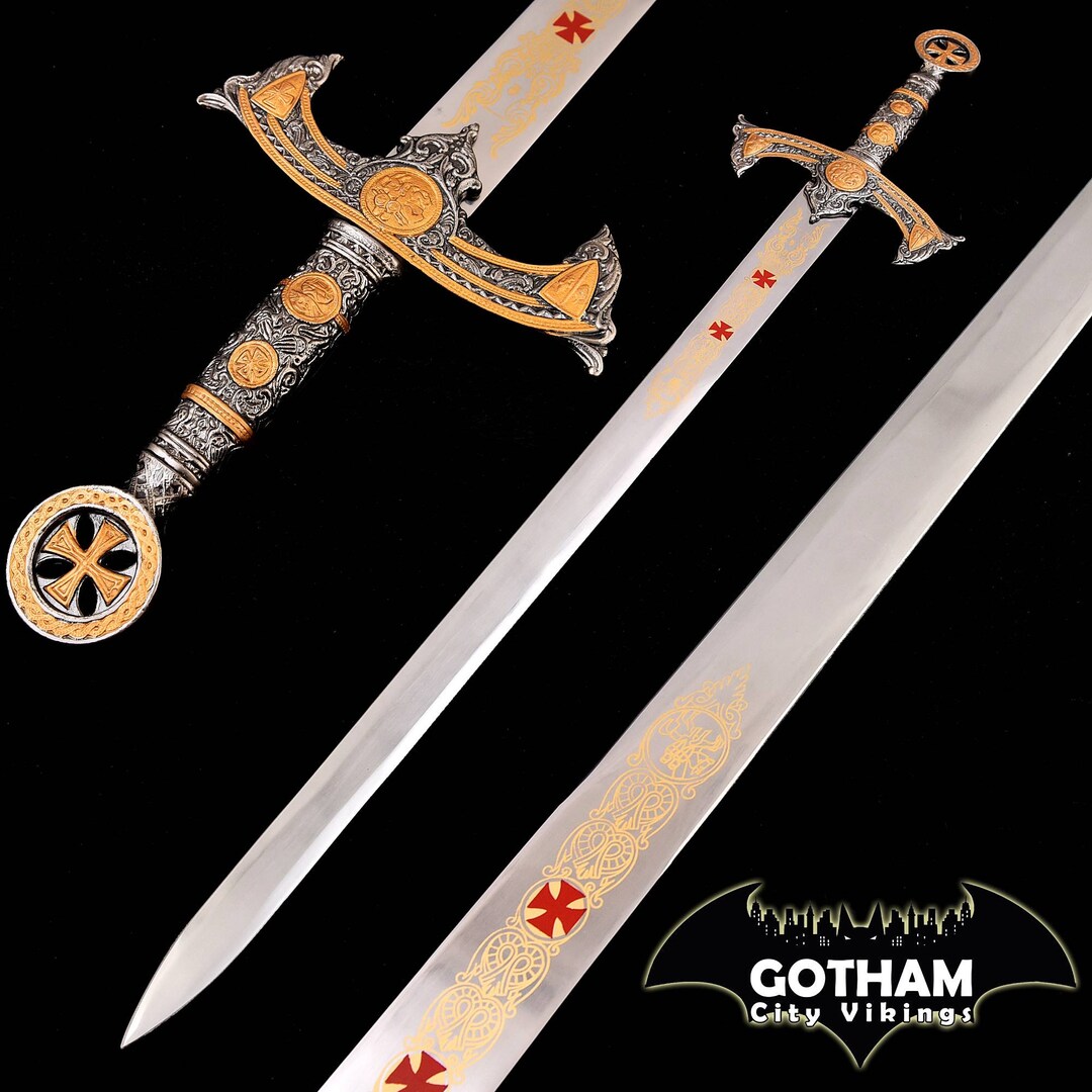 Hand Forged Temler Knight Holy Sword, Medieval Sword With Leather ...