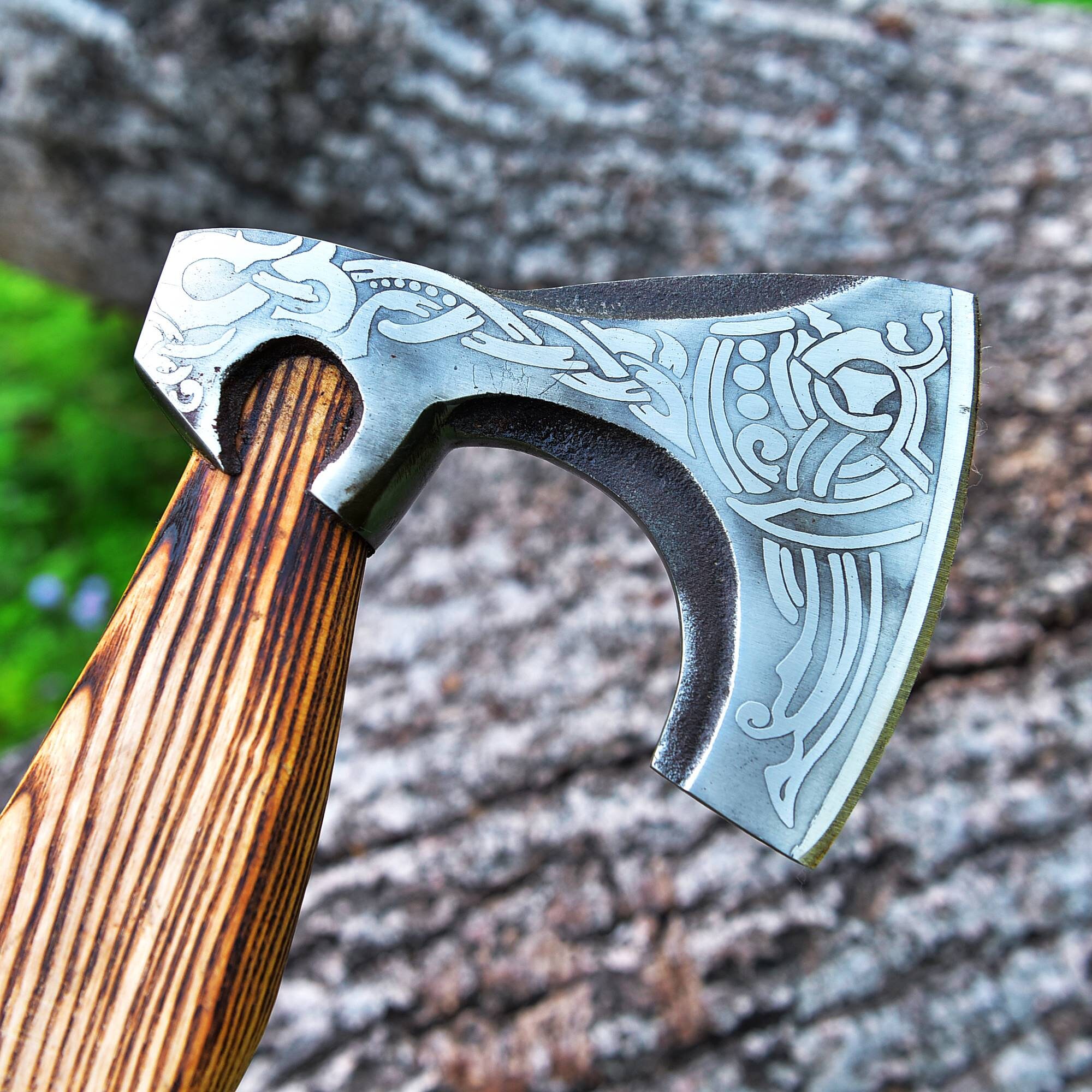 Custom Hand Forged High Carbon Steel Hunting Axe With Beautiful Leather ...