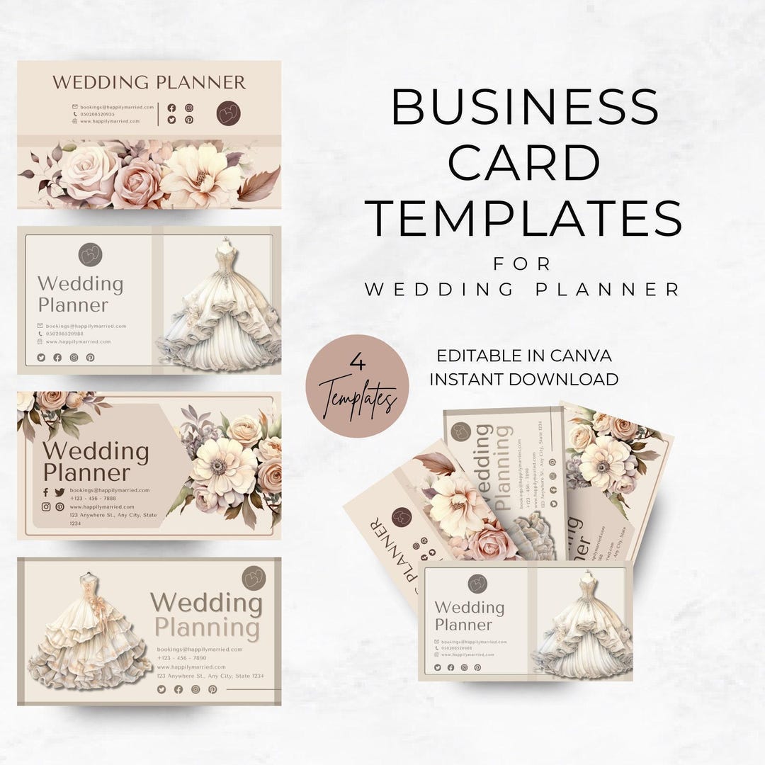 Editable Wedding Planner Business Card Templates | Modern & Floral ...