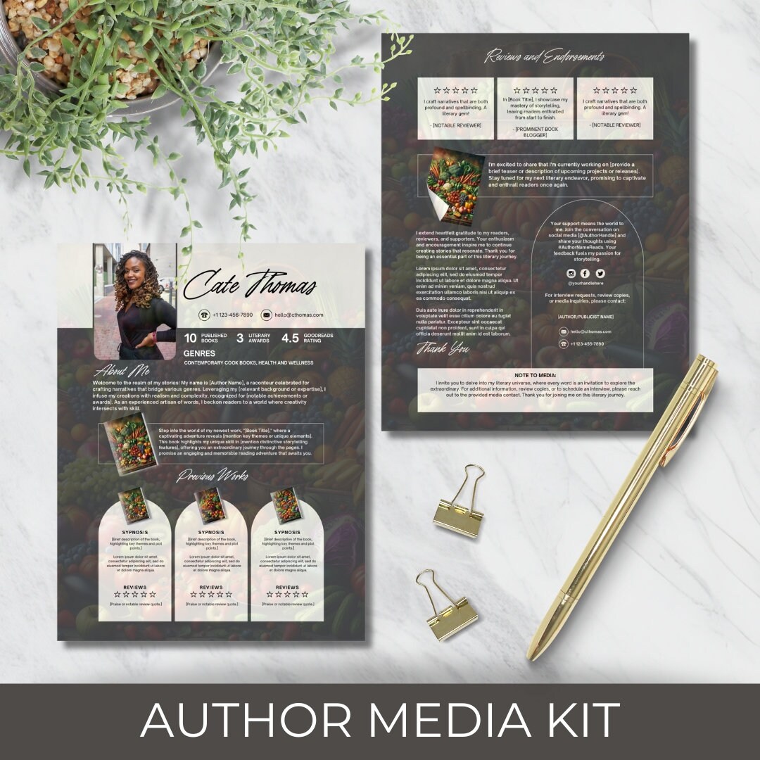 Media Kit for Author, Editable and Printable Marketing Material for ...