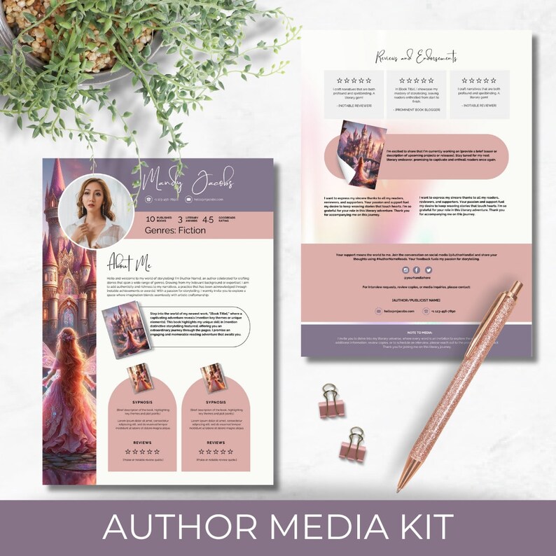 Author Media Kit Template, Editable and Printable Marketing Material ...