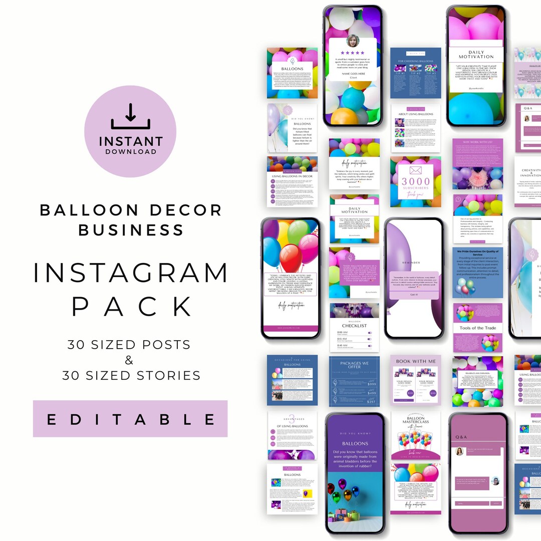 Balloon Decor Social Media Posts and Story Templates for Instagram ...