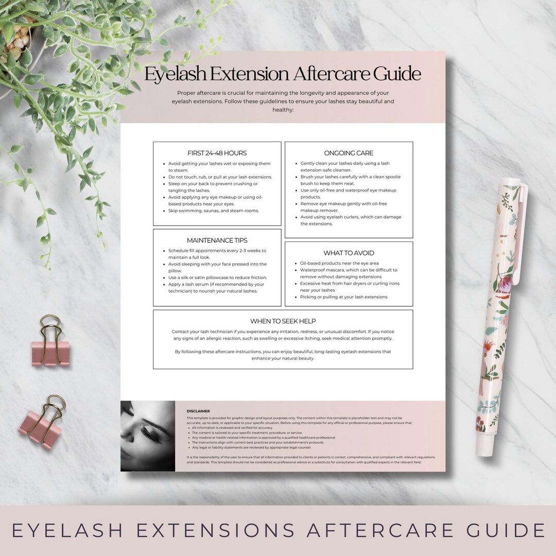 Editable Lash Extension Aftercare Instructions | Printable Template for ...