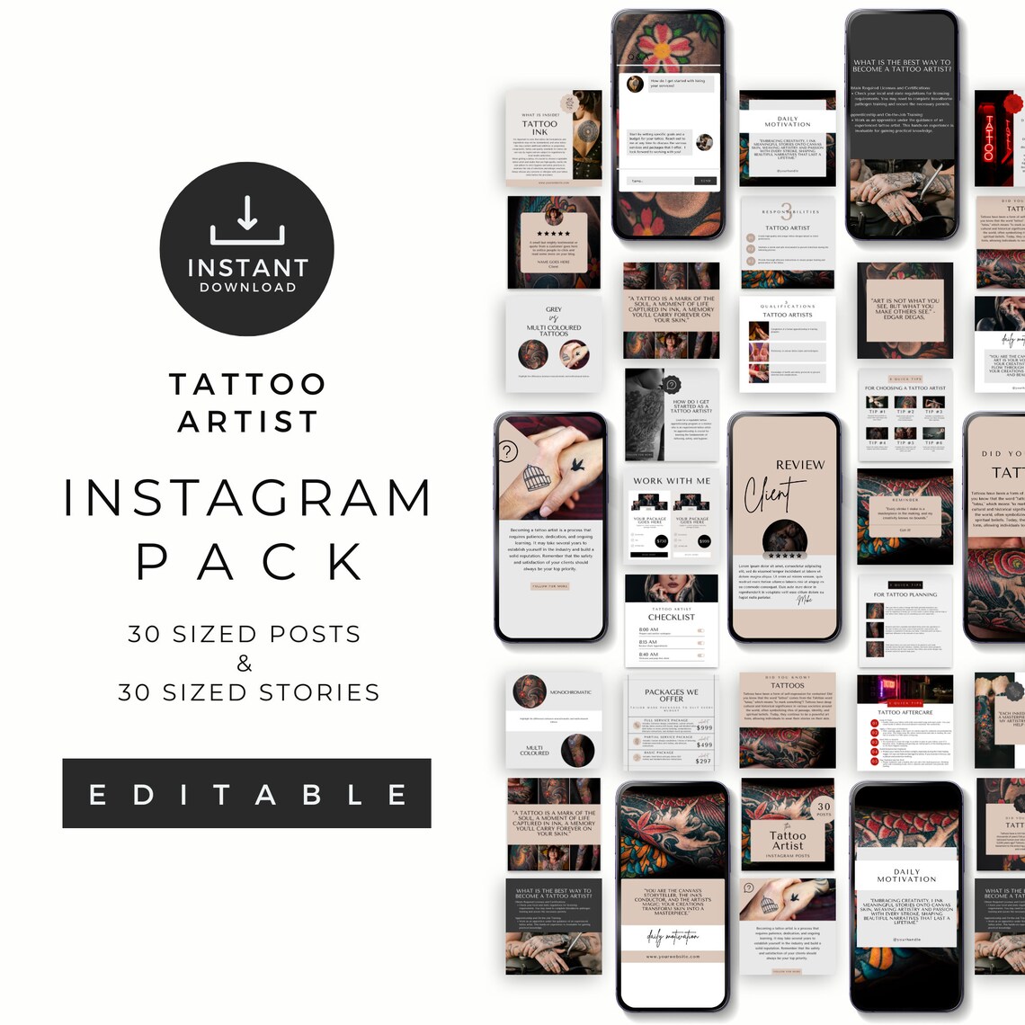 Tattoo Artist Instagram Template, Small Business Marketing Material ...