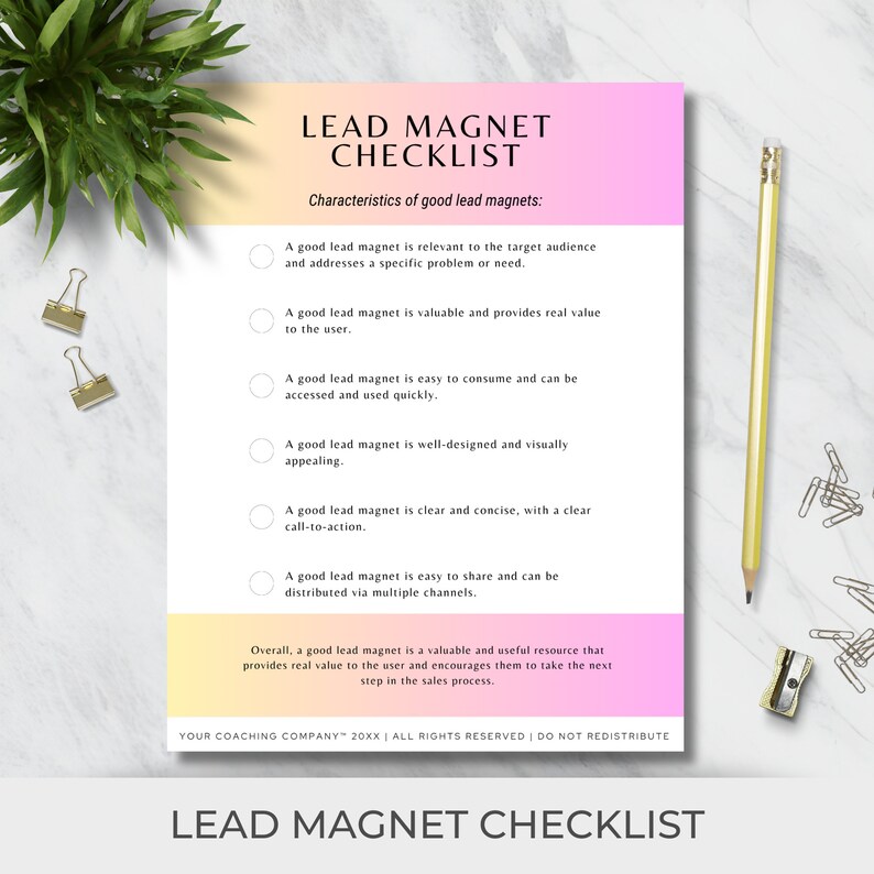 Lead Magnet Checklist | Canva Checklist Template | Instant Download ...