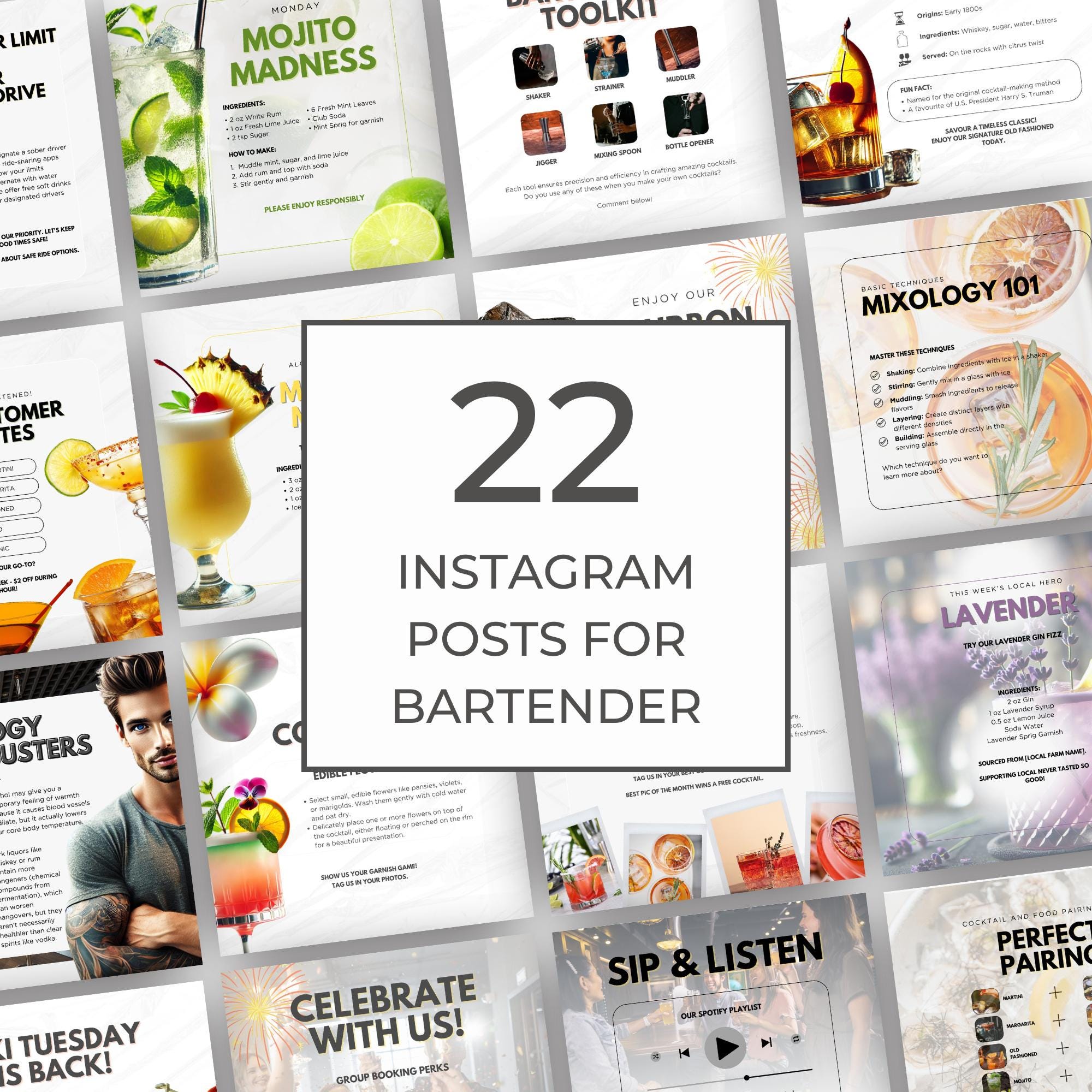 Bartender Instagram Post Templates for Marketing Your Mobile Bar ...