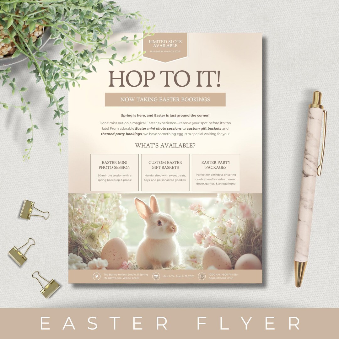 Editable Easter Booking Flyer Template | Printable March and April ...