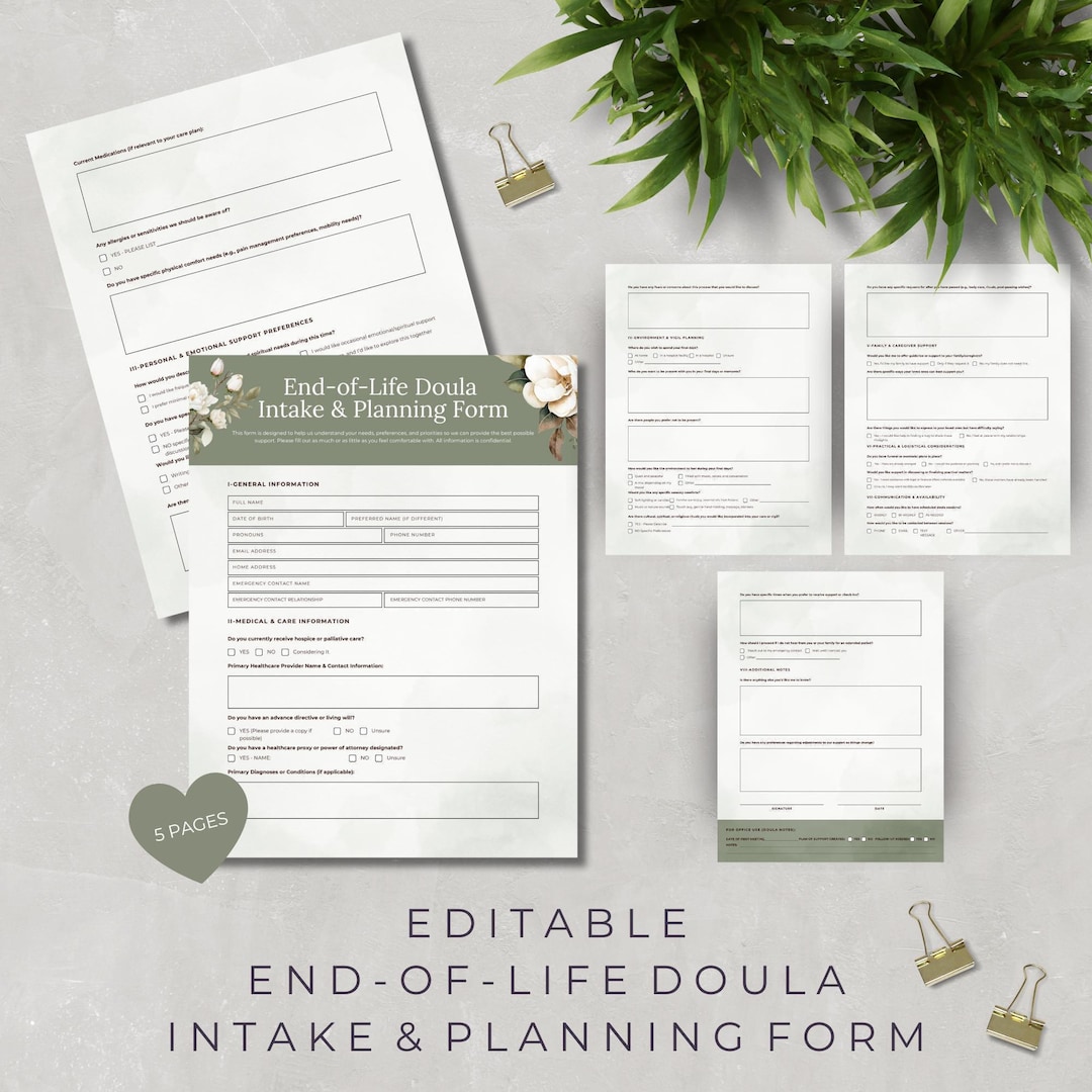 End-of-life Doula Intake Form: Editable Hospice Planning Template - Etsy