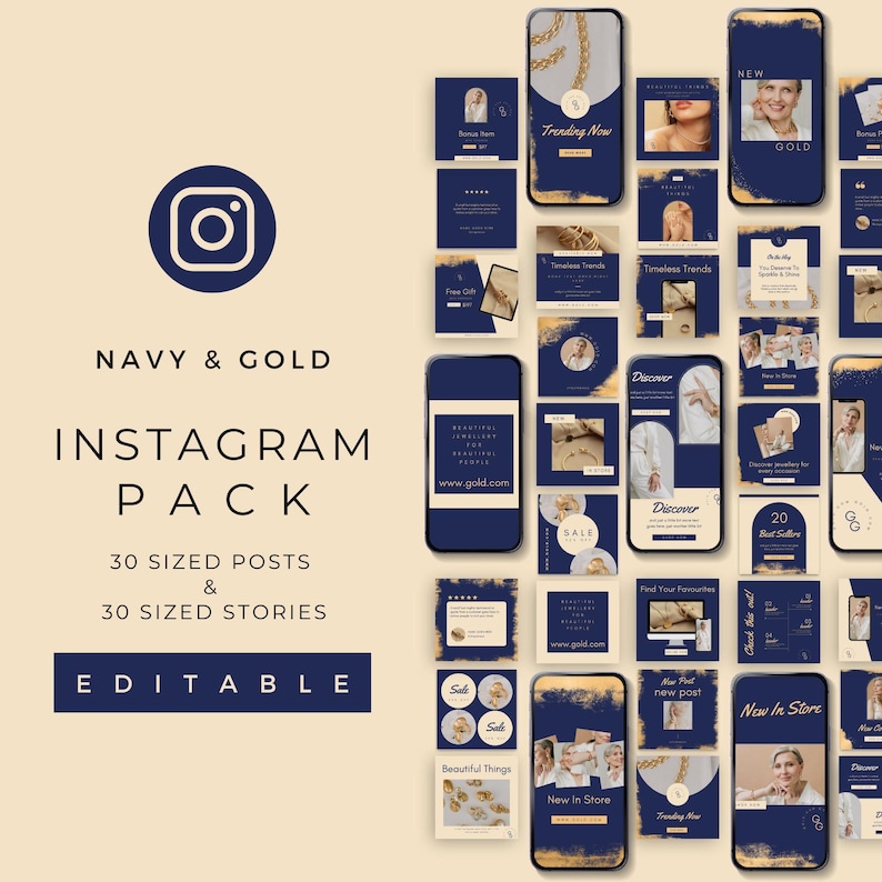 Instagram Template Canva Navy Gold | Luxury Instagram | Instagram ...