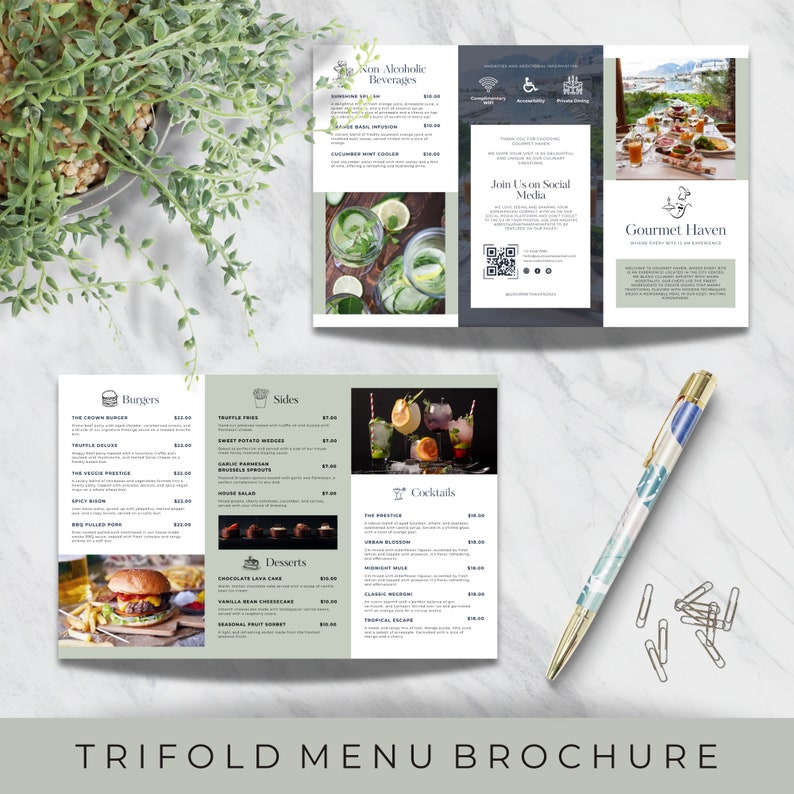 Editable Trifold Menu Brochure Template for Restaurants, Cafes and Food ...