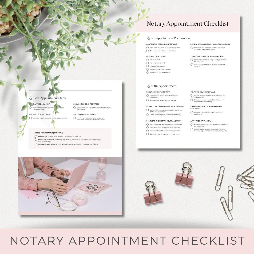 Notary Appointment Checklist | Editable and Printable Template for Loan ...