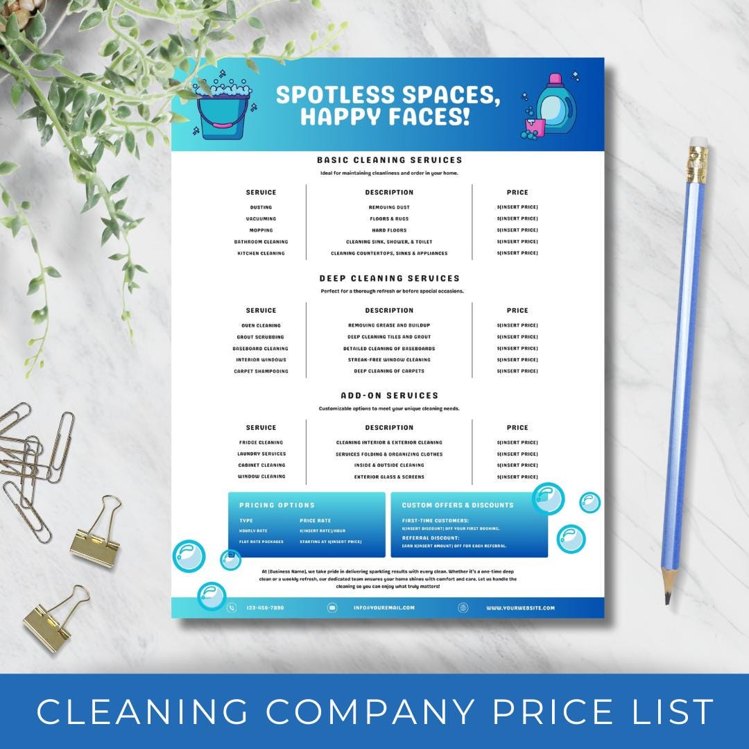 Cleaning Business Price List Form | Professional, Editable and ...