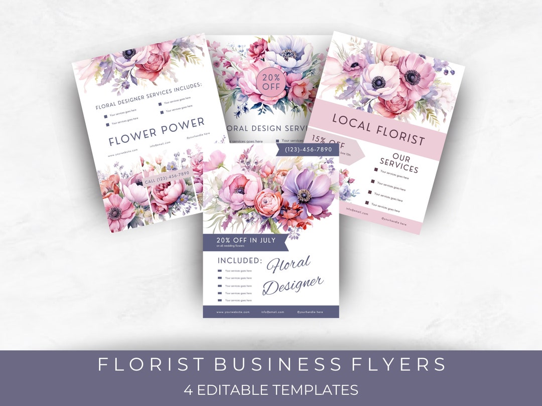 Florist Business Flyers, Editable Promotional Template for Flower Shop ...